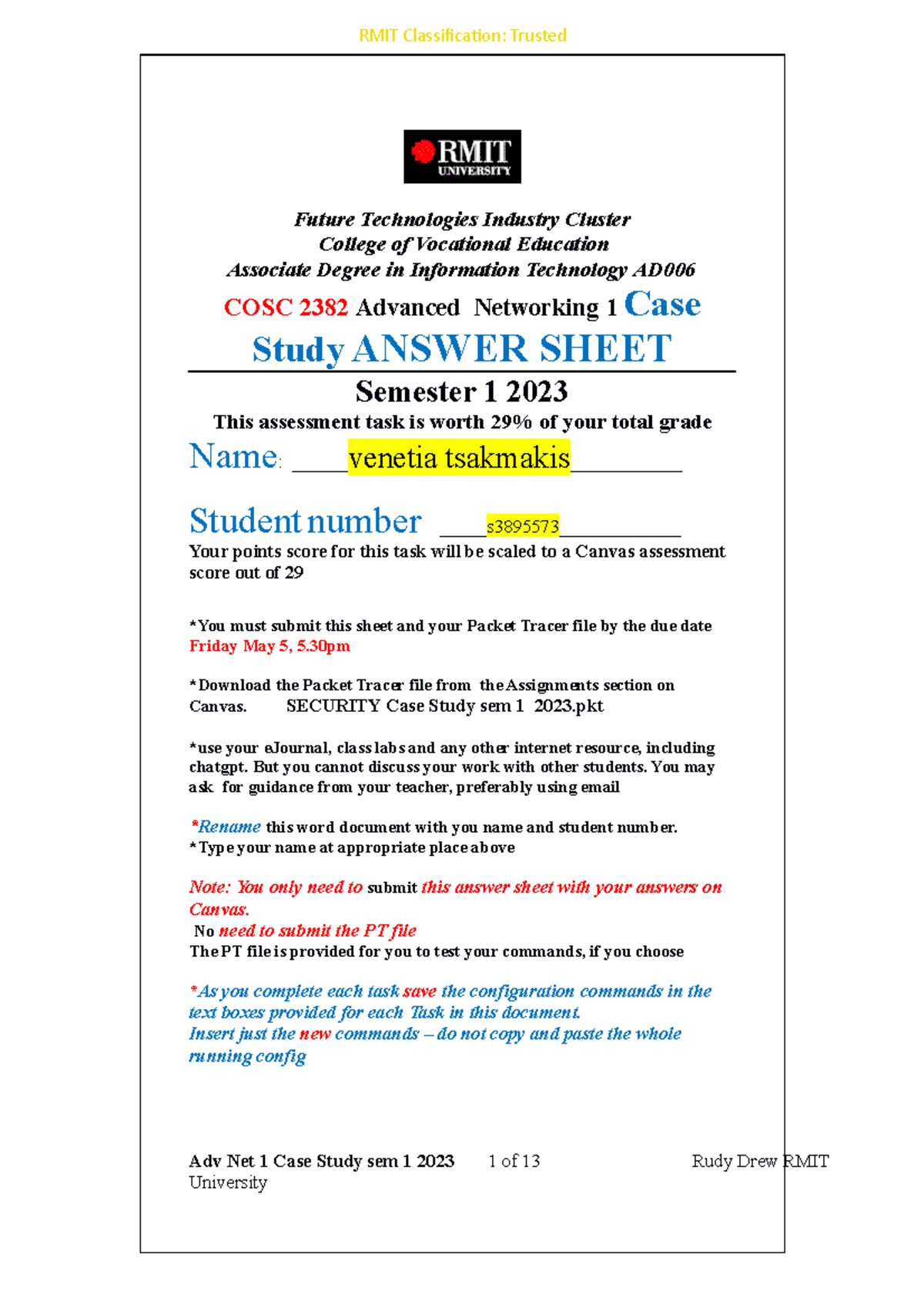 Ssecurity Case Study sem 1 2023 answer sheet v2 og s3895773 VEnetia ...
