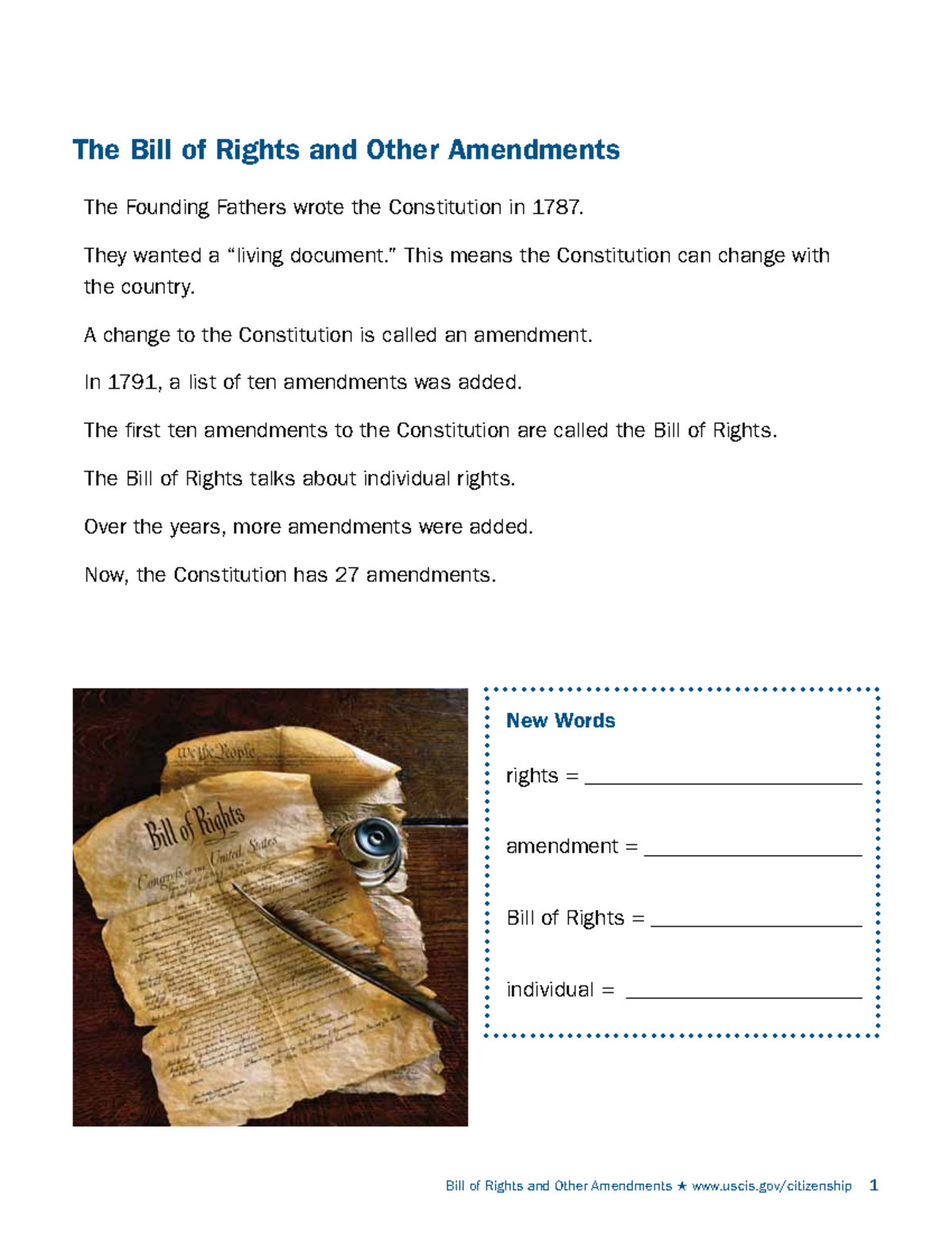 Billof Rights handouts - The Founding Fathers wrote the Constitution in ...