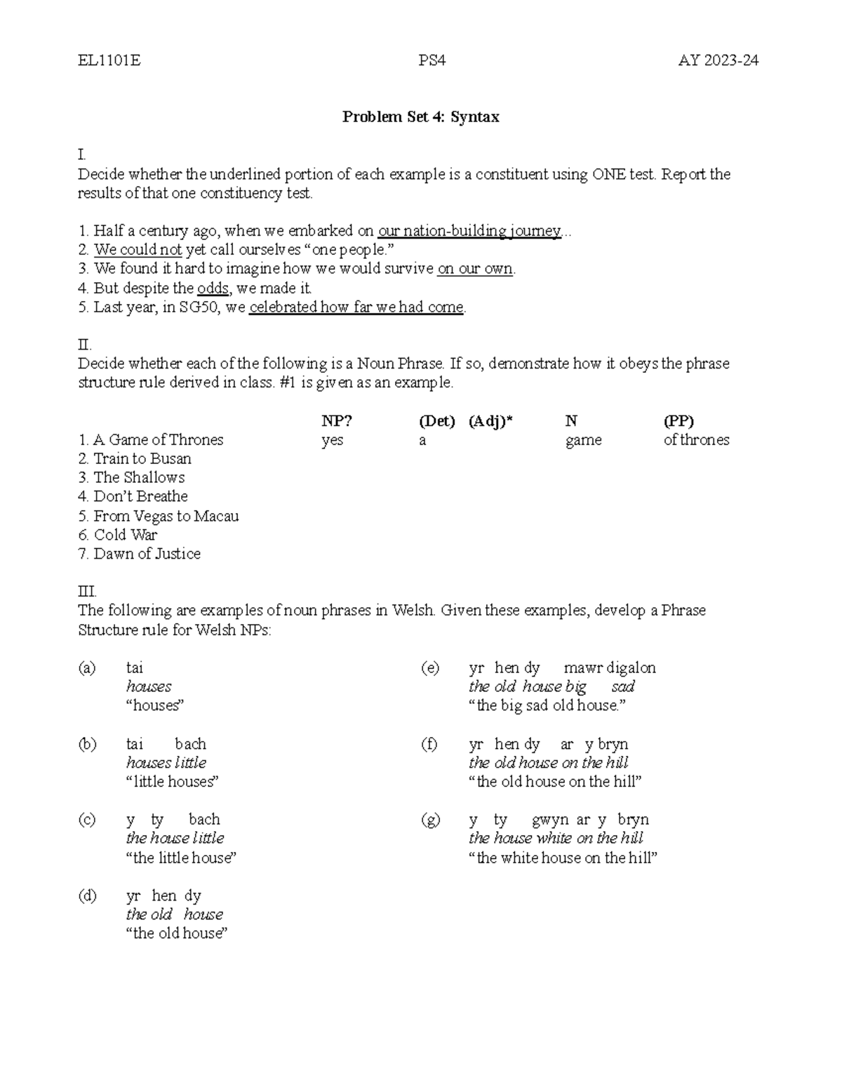 EL1101E 202324 Tutorial PS04 Syntax - EL1101E PS4 AY 2023- Problem Set ...
