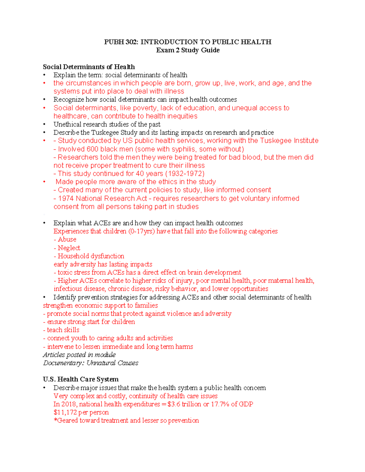 PUBH302 Exam2 Study Guide - PUBH 302: INTRODUCTION TO PUBLIC HEALTH Exam 2 Study Guide Social ...