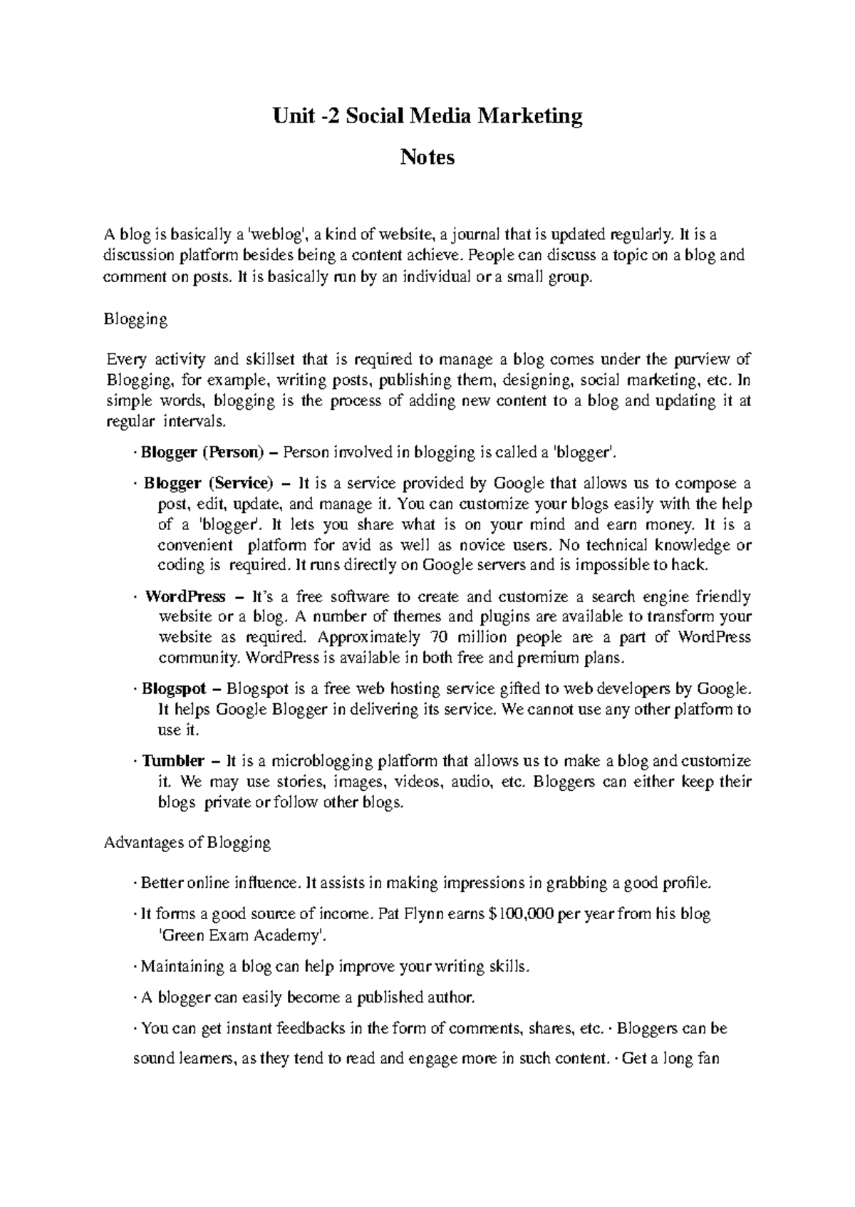 Unit-II - Unit 2 - Unit -2 Social Media Marketing Notes A blog is ...