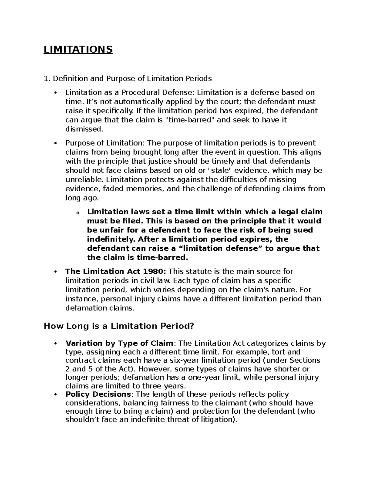 Limitations - LIMITATIONS 1. Definition and Purpose of Limitation ...