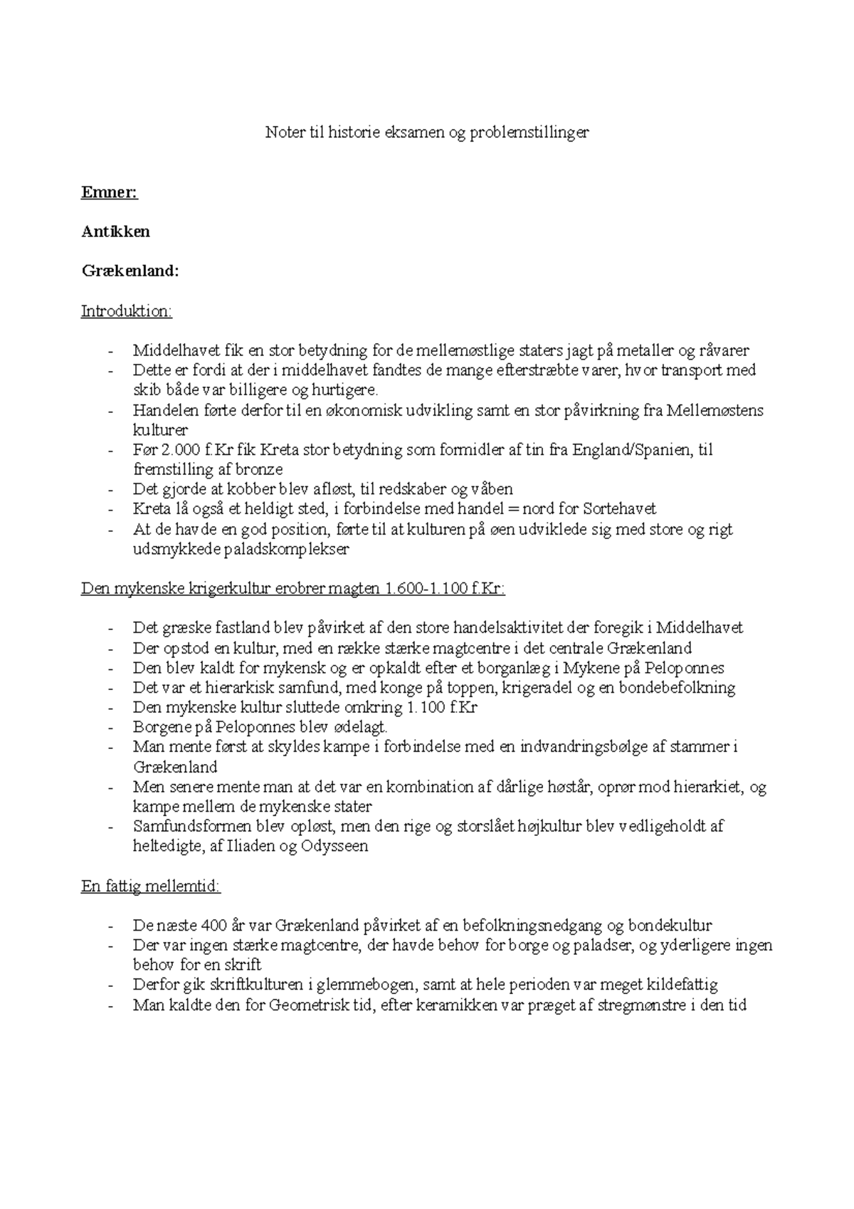 Noter til historie eksamen og problemstillinger - Noter til historie ...