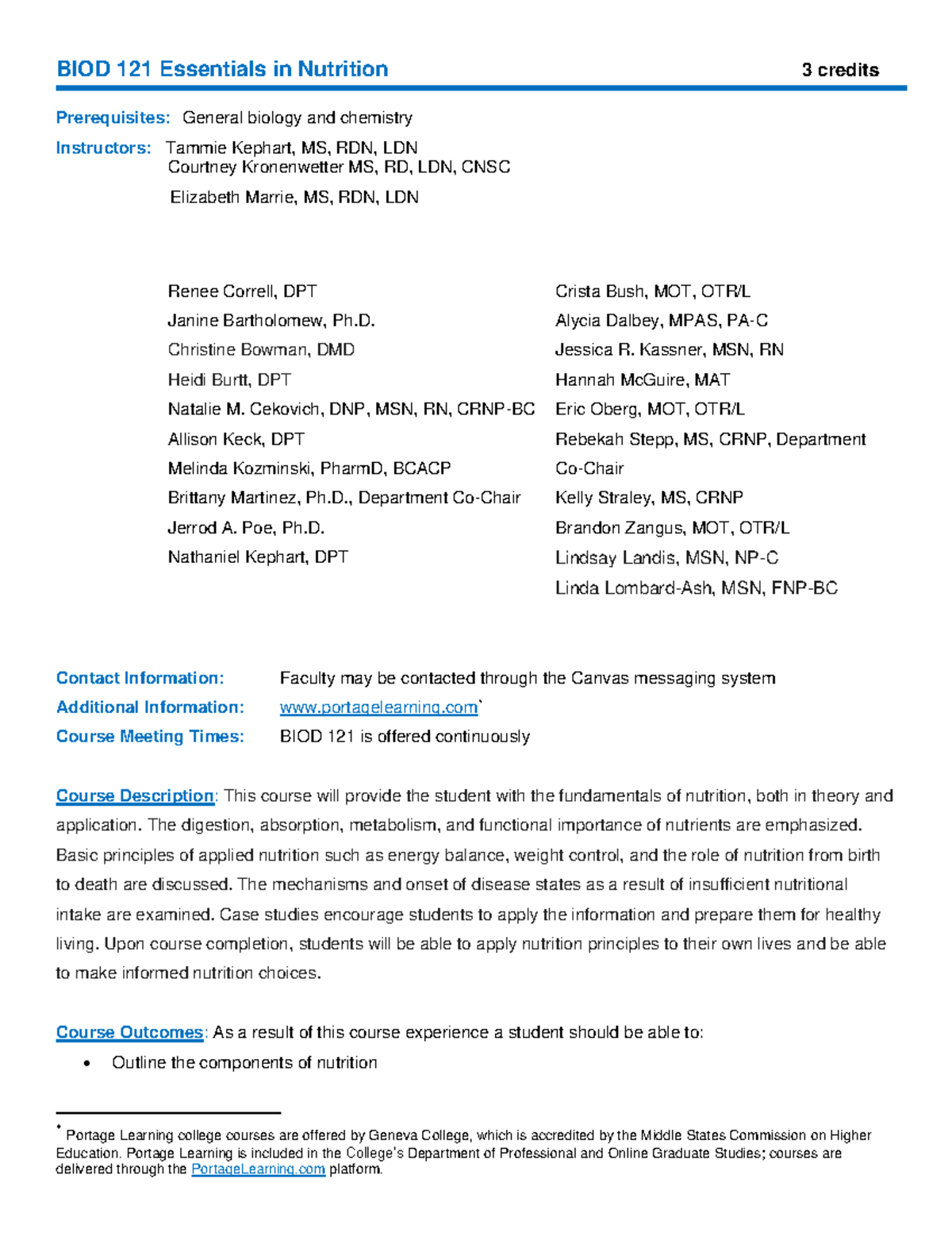 Biod121 Syllabus - BIOD 121 Essentials in Nutrition 3 credits ...