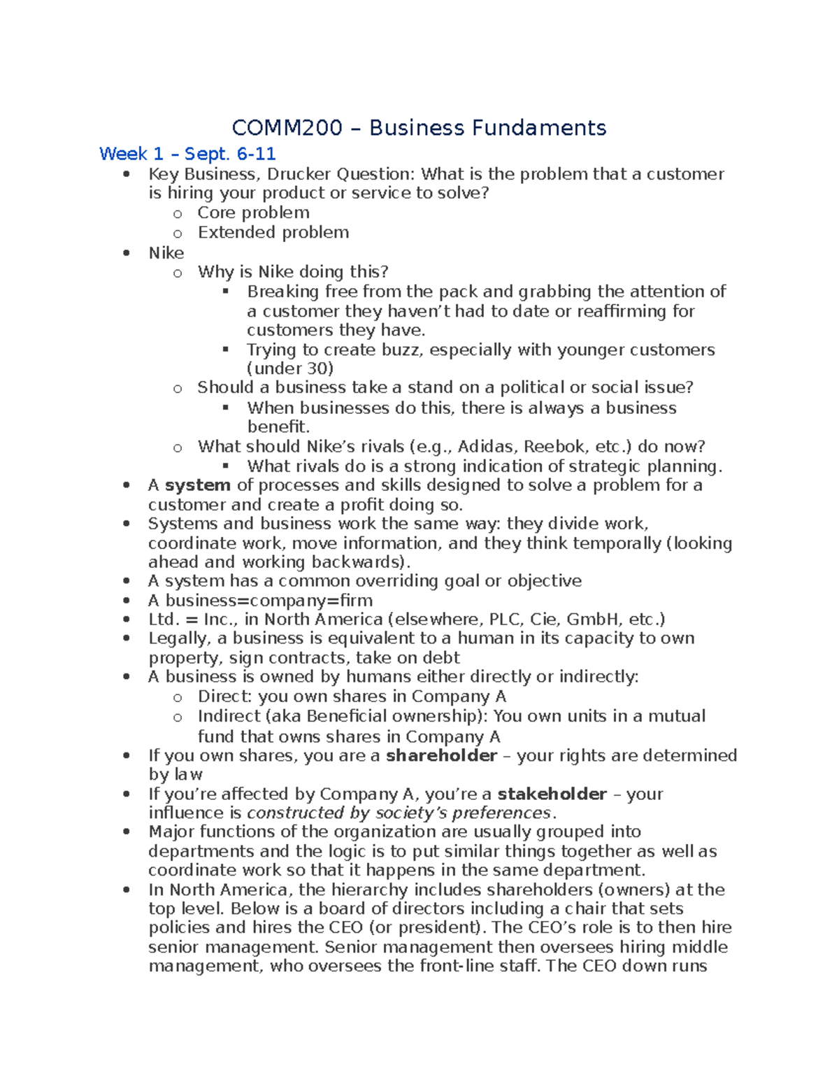 COMM200 - Week 2 - Week 2 Lecture Notes: Business Environment - COMM200 ...
