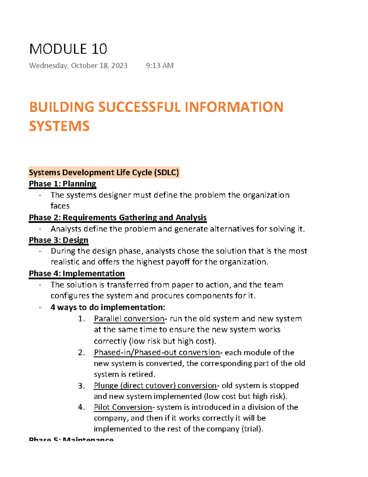 Info systems module 10 - BUILDING SUCCESSFUL INFORMATION SYSTEMS ...