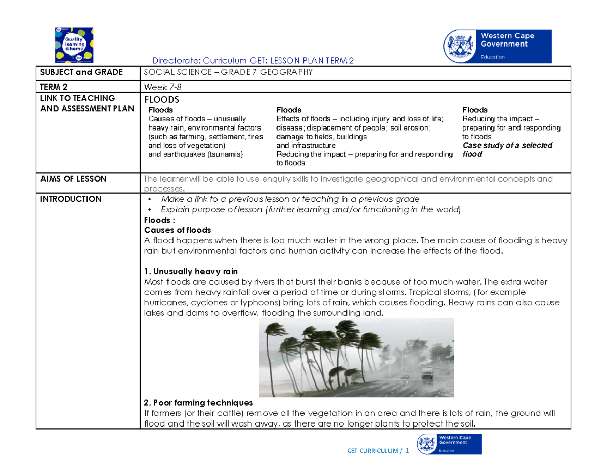 Lesson Plan Gr 7 SS Geography T2 W7-8 - Directorate: Curriculum GET ...