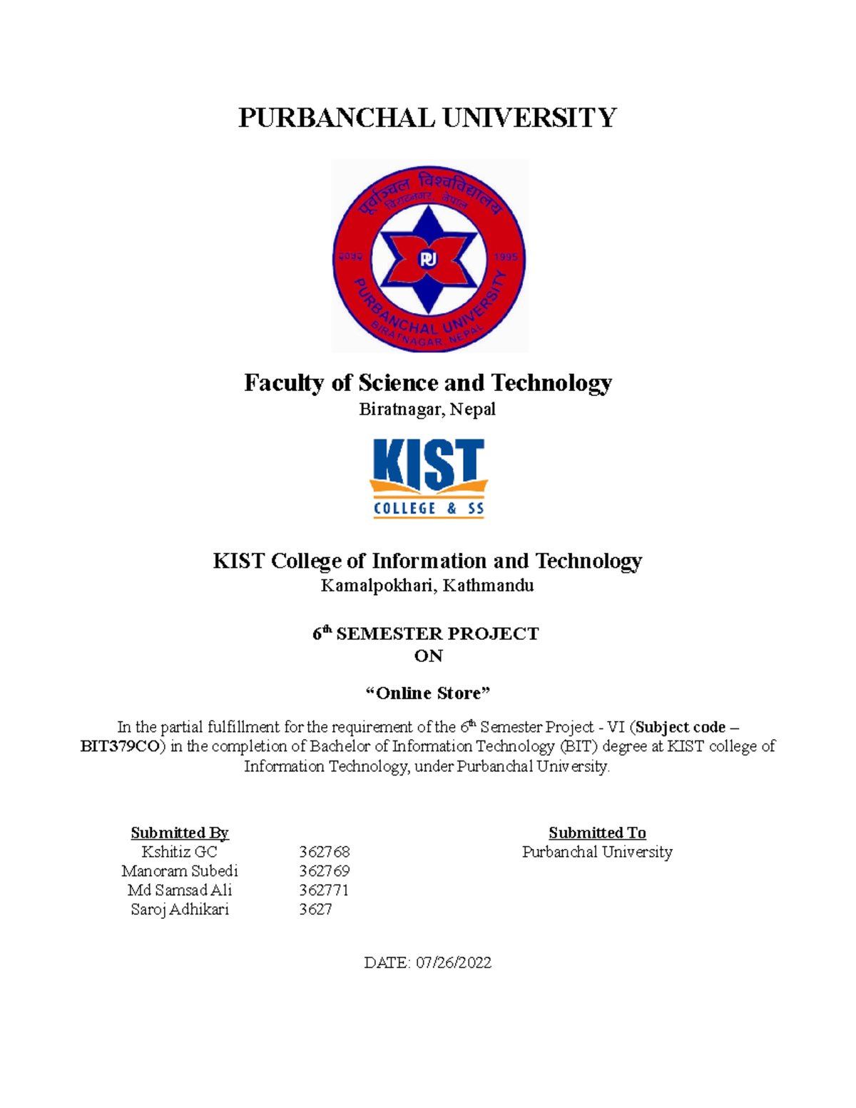 Online store - PURBANCHAL UNIVERSITY Faculty of Science and Technology ...