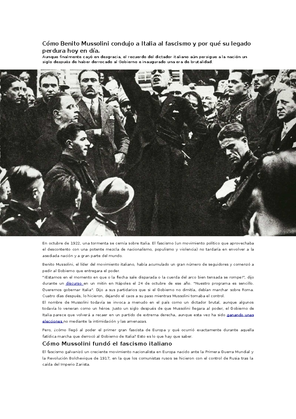 nationalgeographic - Cómo Benito Mussolini condujo a Italia al fascismo ...