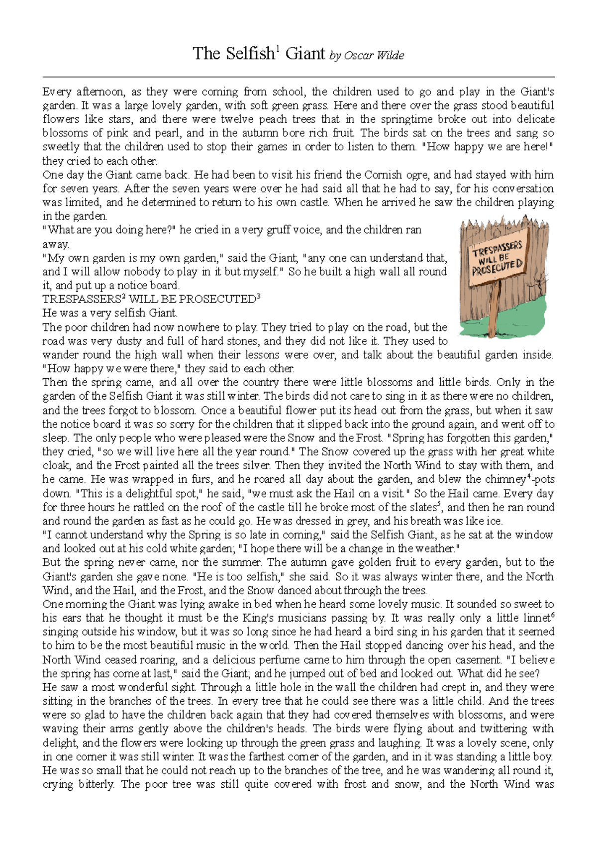 2 Unit 3 The Selfish Giant (text) - The Selfish 1 Giant by Oscar Wilde ...