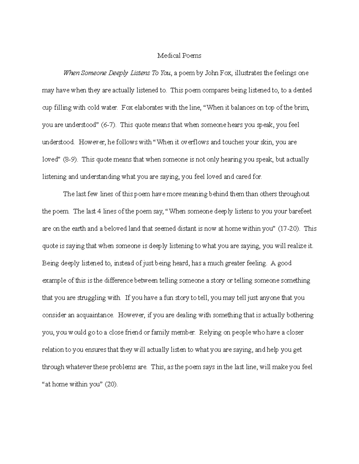 Medical Poems - Medical Poems When Someone Deeply Listens To You , a ...