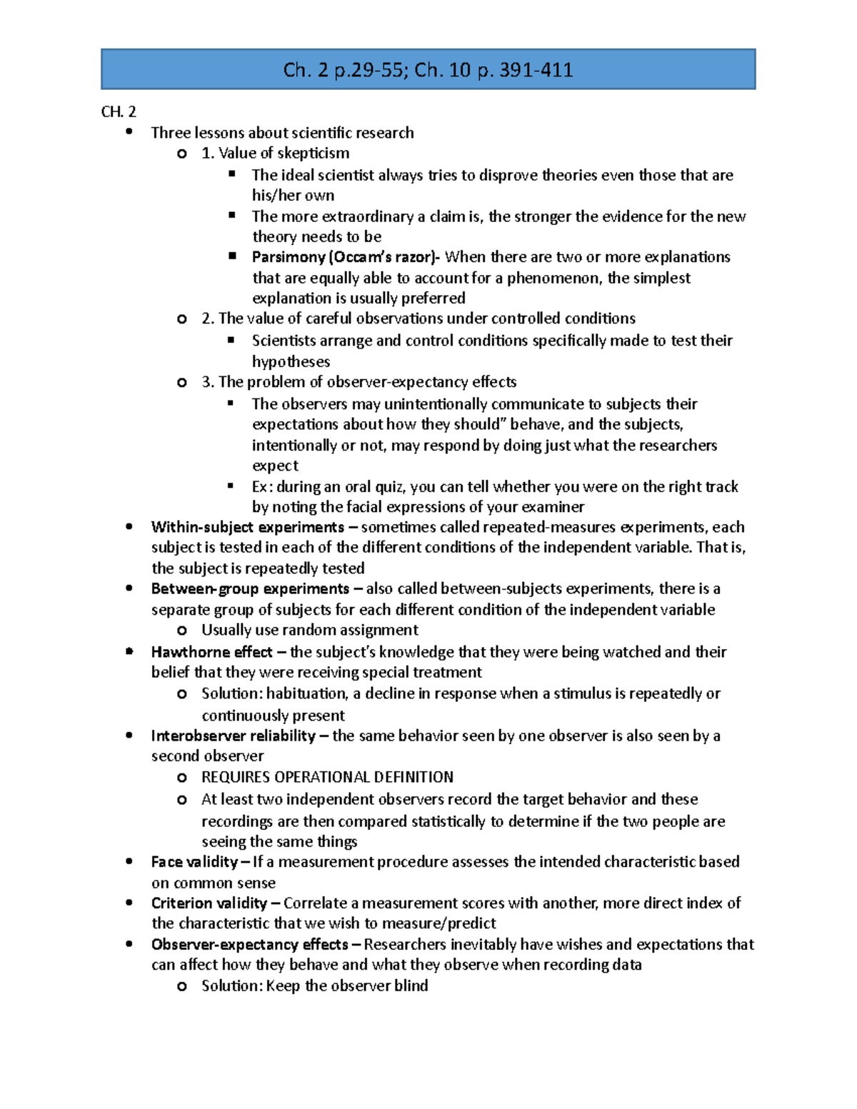 Ch. 2 & 10 Textbook notes - Ch. 2 p-55; Ch. 10 p. 391-411 CH. 2 Three ...