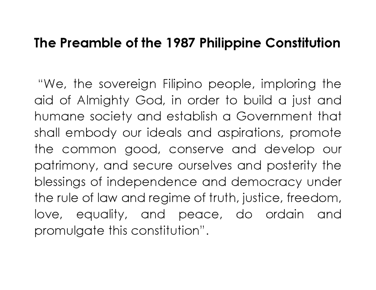 The Preamble of the 1987 Philippine Constitution - The Preamble of the ...