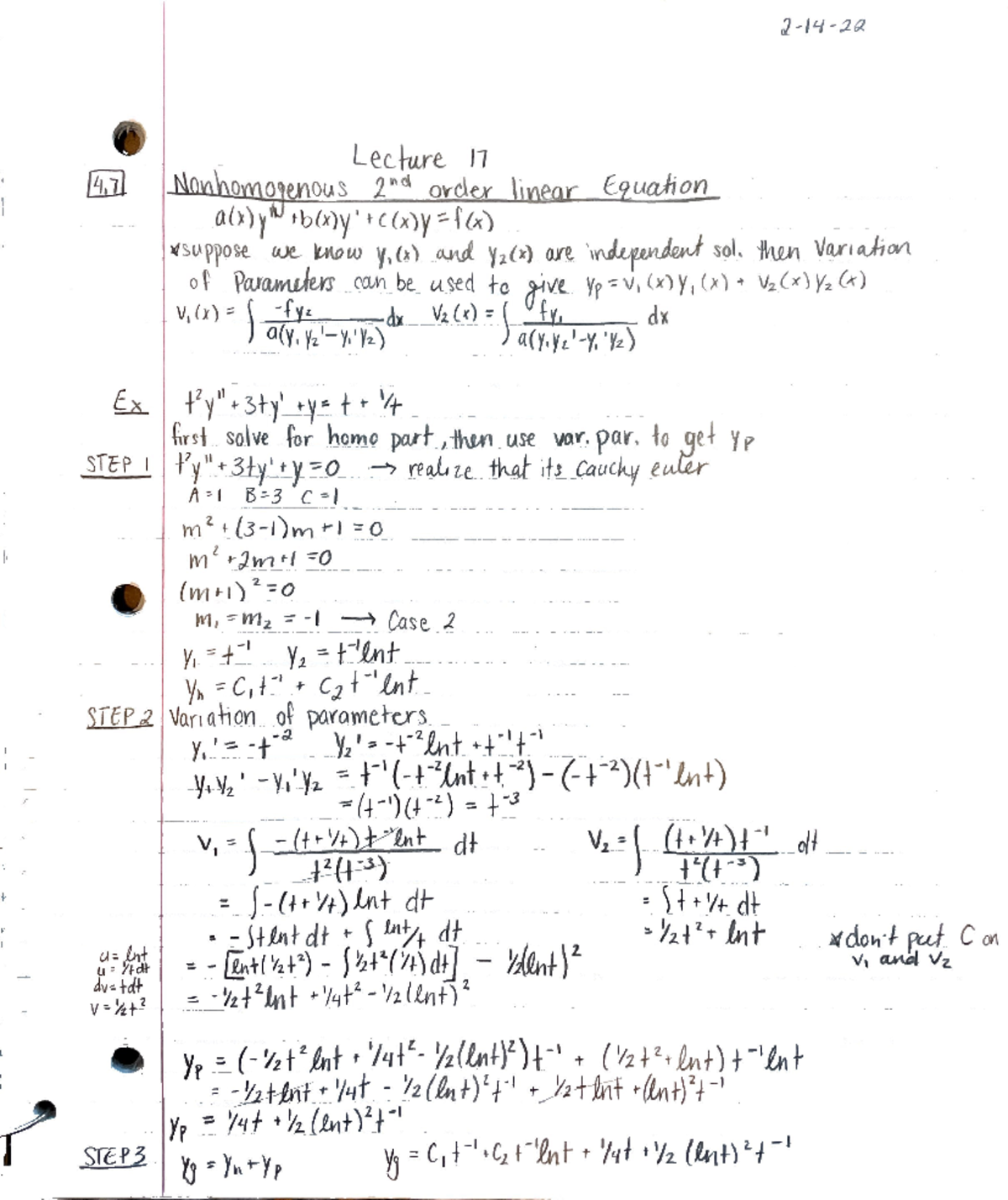 Nonhomogeneous second order linear equation - a STEP STEP 2 a Lecture 17 omoyenous ovcler linear ...