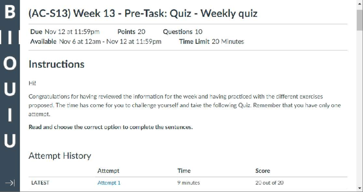 (AC-S13) Week 13 - Pre-Task Quiz - Weekly quiz - Ingles III - Studocu