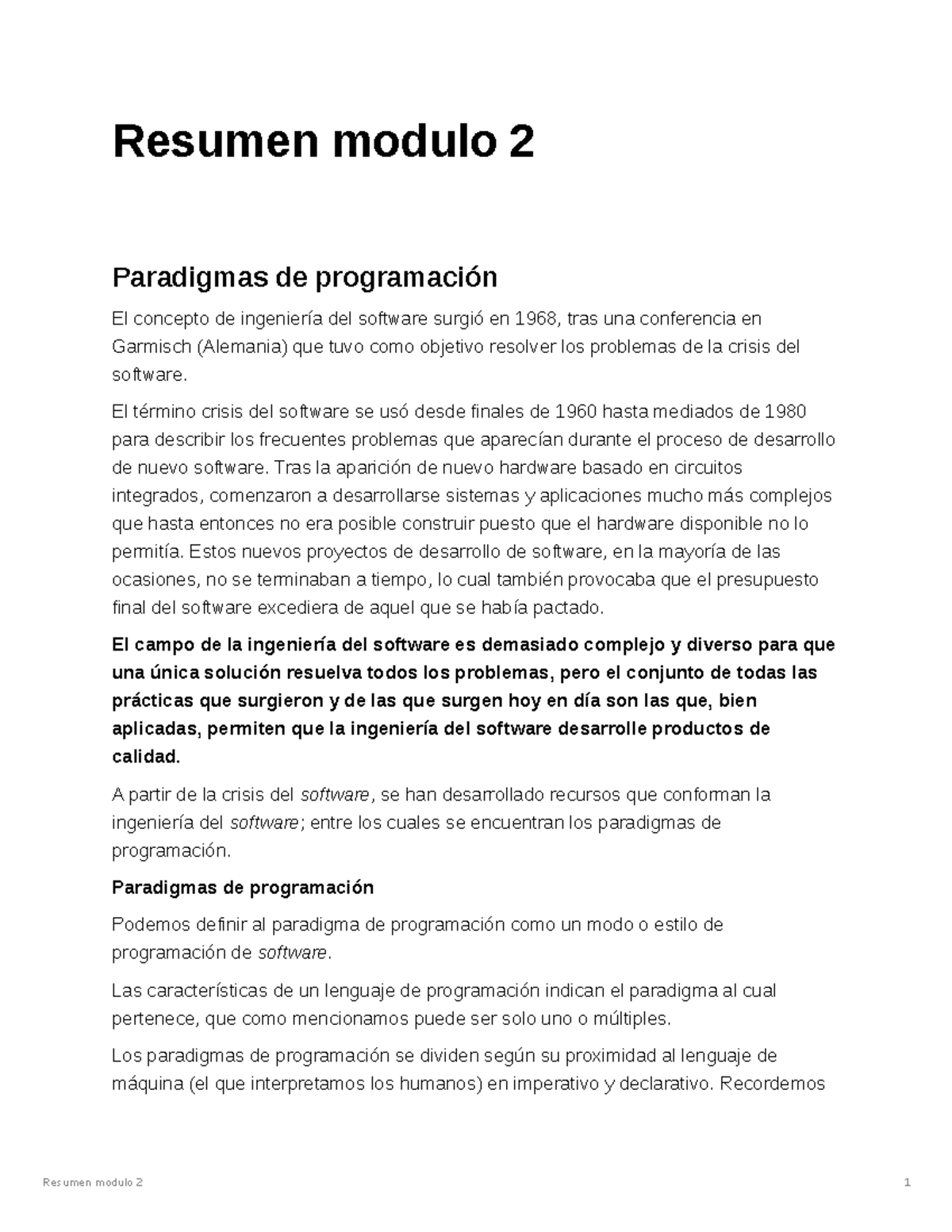 Resumen modulo 2 POO - Resumen modulo 2 Paradigmas de programación El concepto de ingeniería del ...