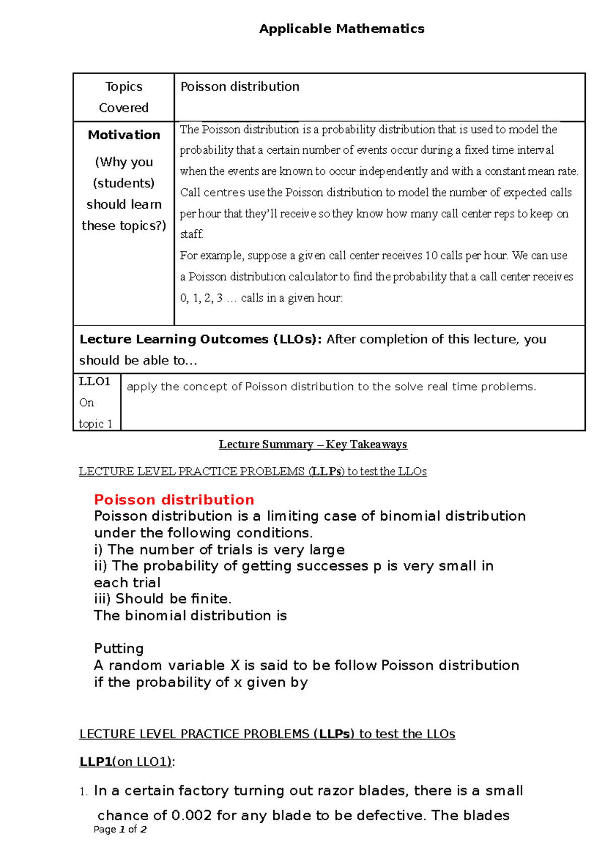 Poisson distribution in Applicable Mathematics - Applicable Mathematics ...