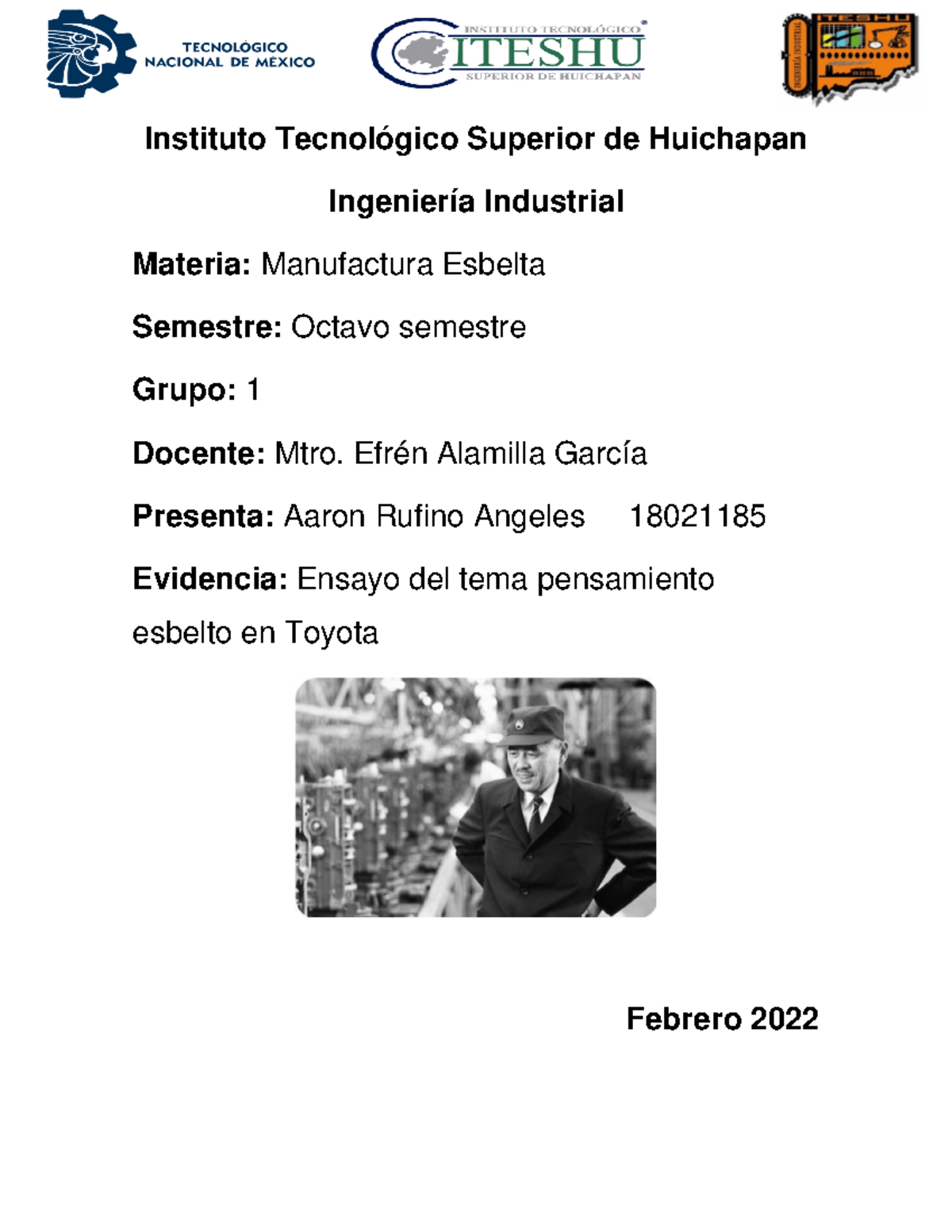 Ensayo pensamiento esbelto de Toyota Aarón Rufino Angeles 8G1 ...