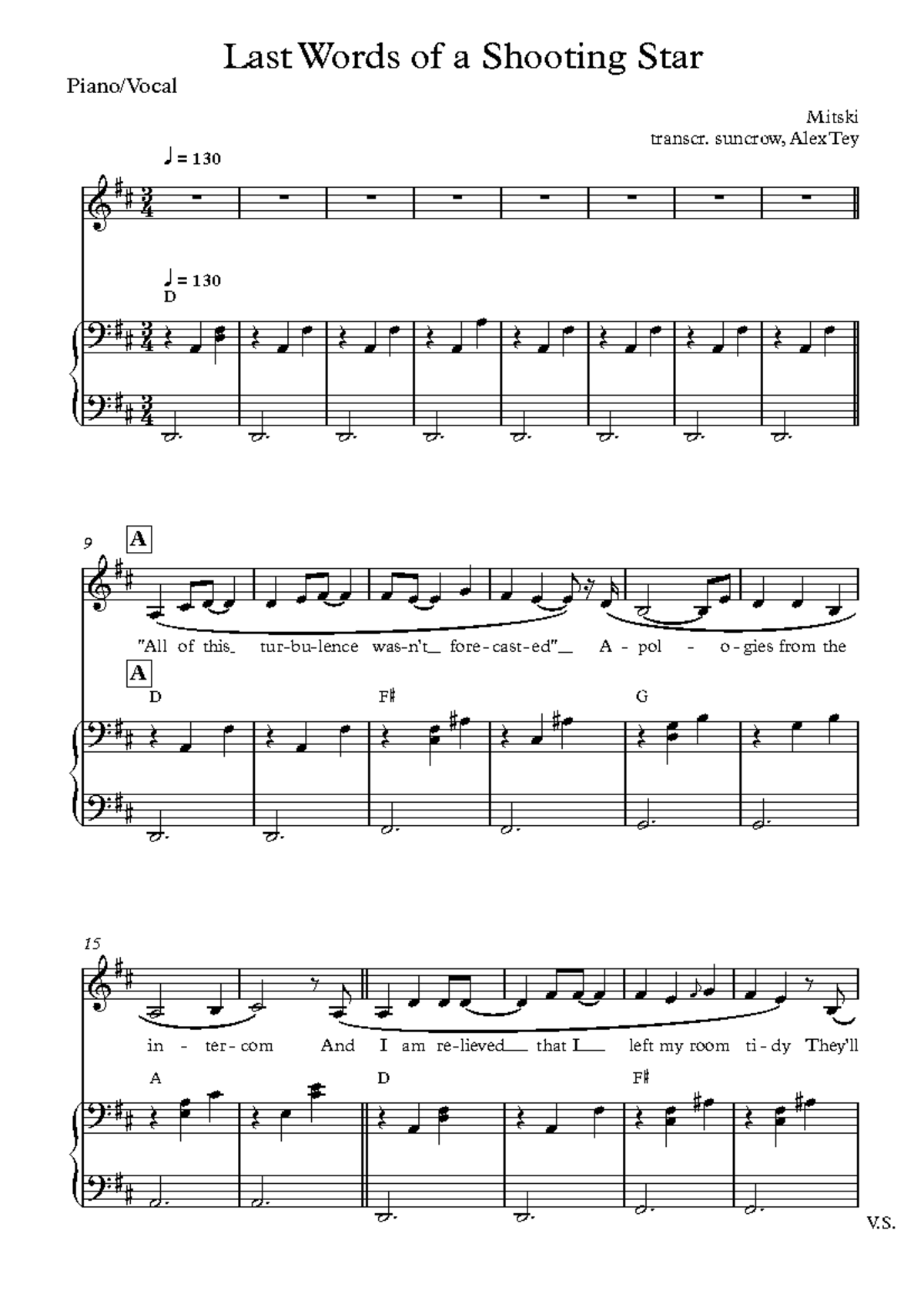 Last Words of a Shooting Star (piano vocal) — transcr. suncrow, Alex ...