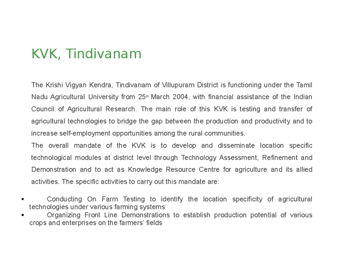 KVK, Tindivanam - KVK, Tindivanam The Krishi Vigyan Kendra, Tindivanam ...