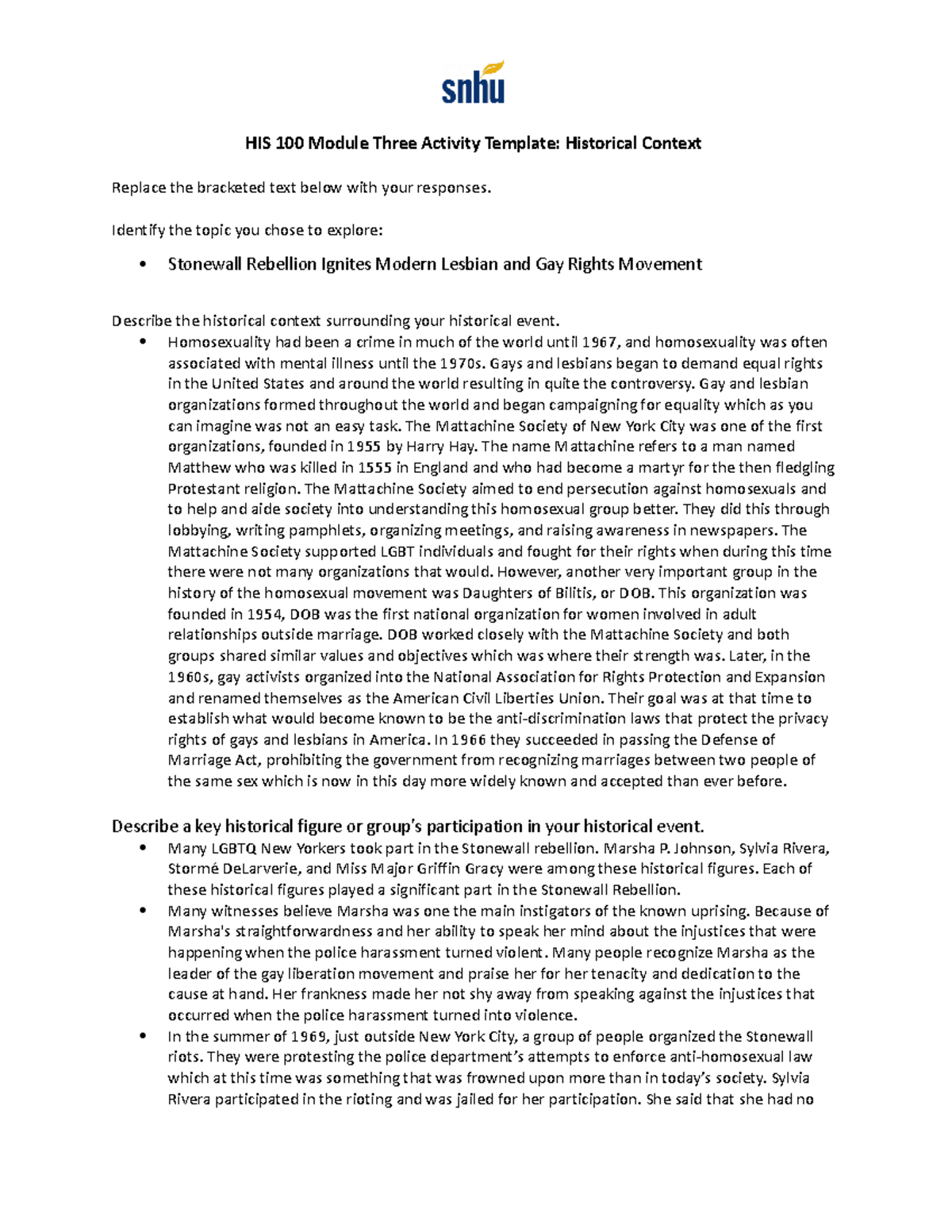 HIS 100 Module 3-1 - HIS 100 Module Three Activity Template: Historical ...