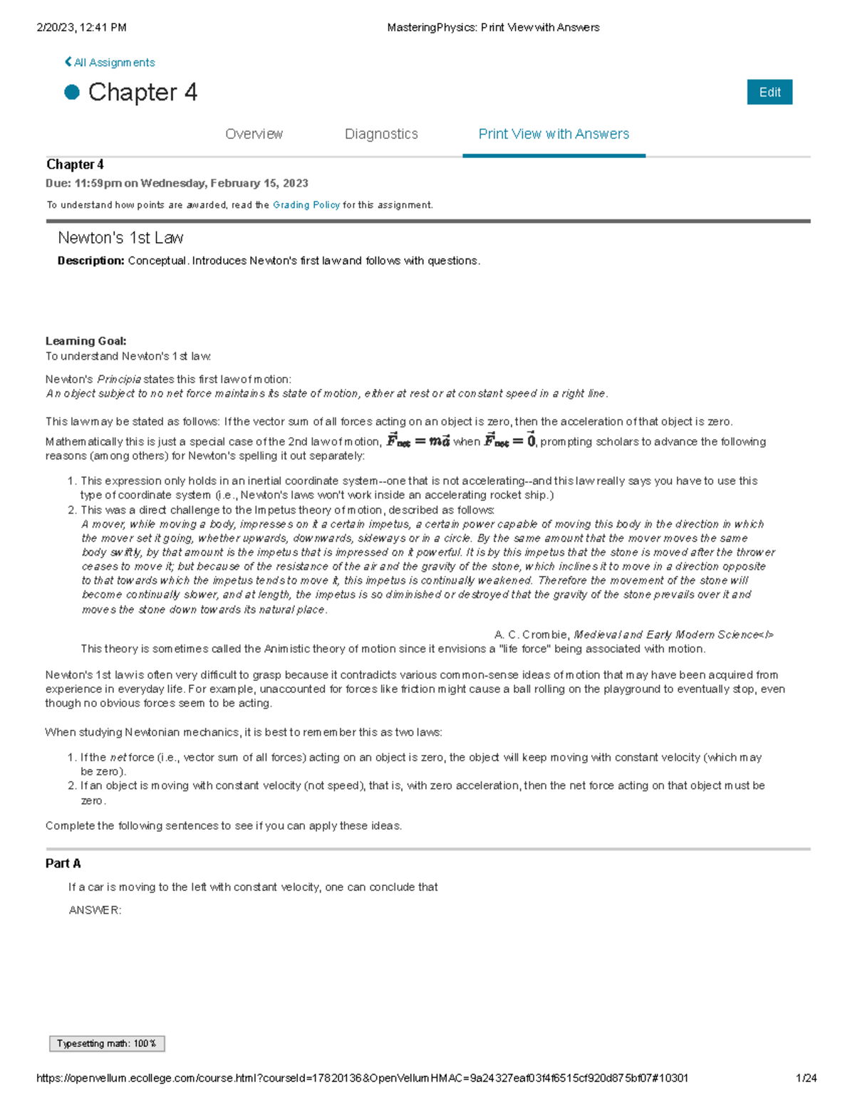 Ch4 solutions - faargdf - All Assignments Chapter 4 Edit Overview Diagnostics Print View with ...