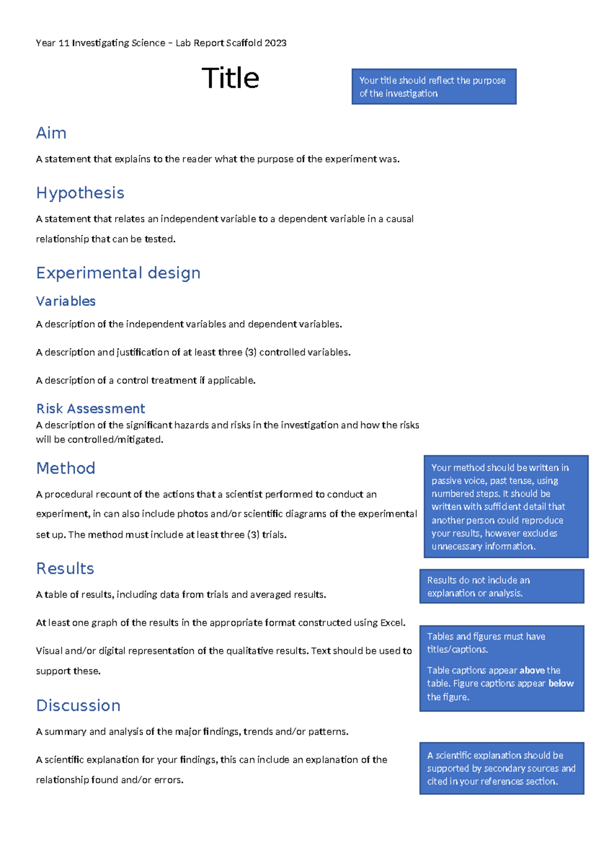 Lab report Scaffold for investigating science year 11 - Year 11 ...