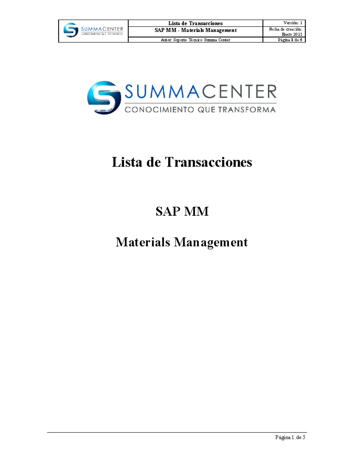 Lista de transacciones SAP MM Summa Center - SAP MM - Materials ...
