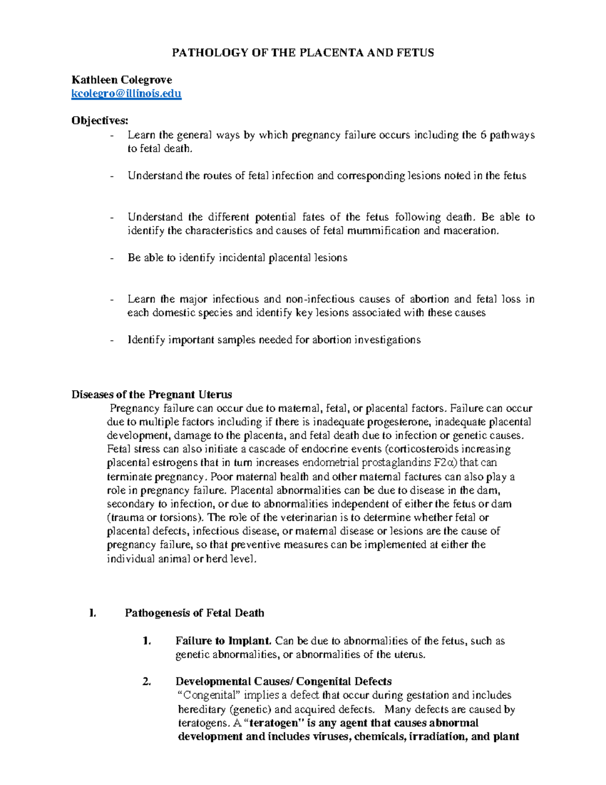 Pathology of Placenta and Fetus - Studocu