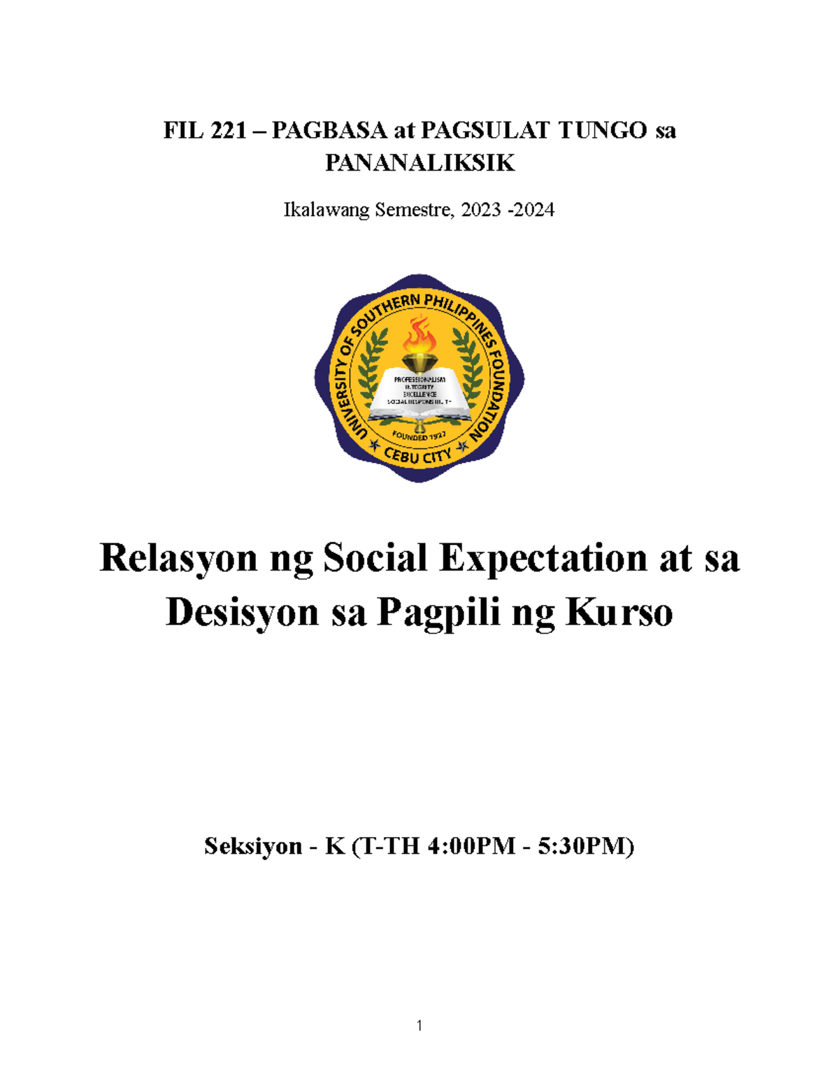 Final Project FIL 221 1 - Sample - FIL 221 – PAGBASA at PAGSULAT TUNGO ...