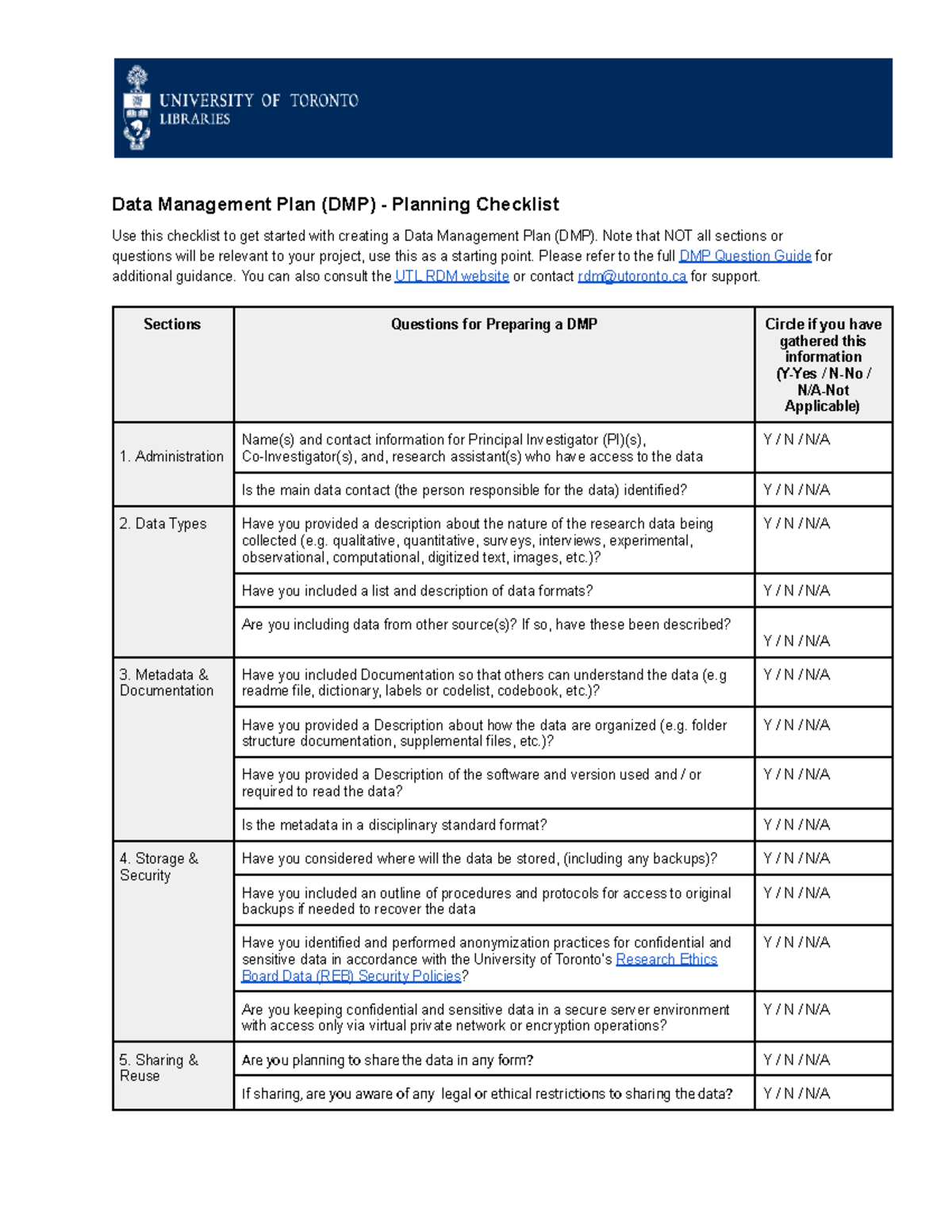 DMP Planning Checklist UTL 2024-03-25 - Data Management Plan (DMP ...