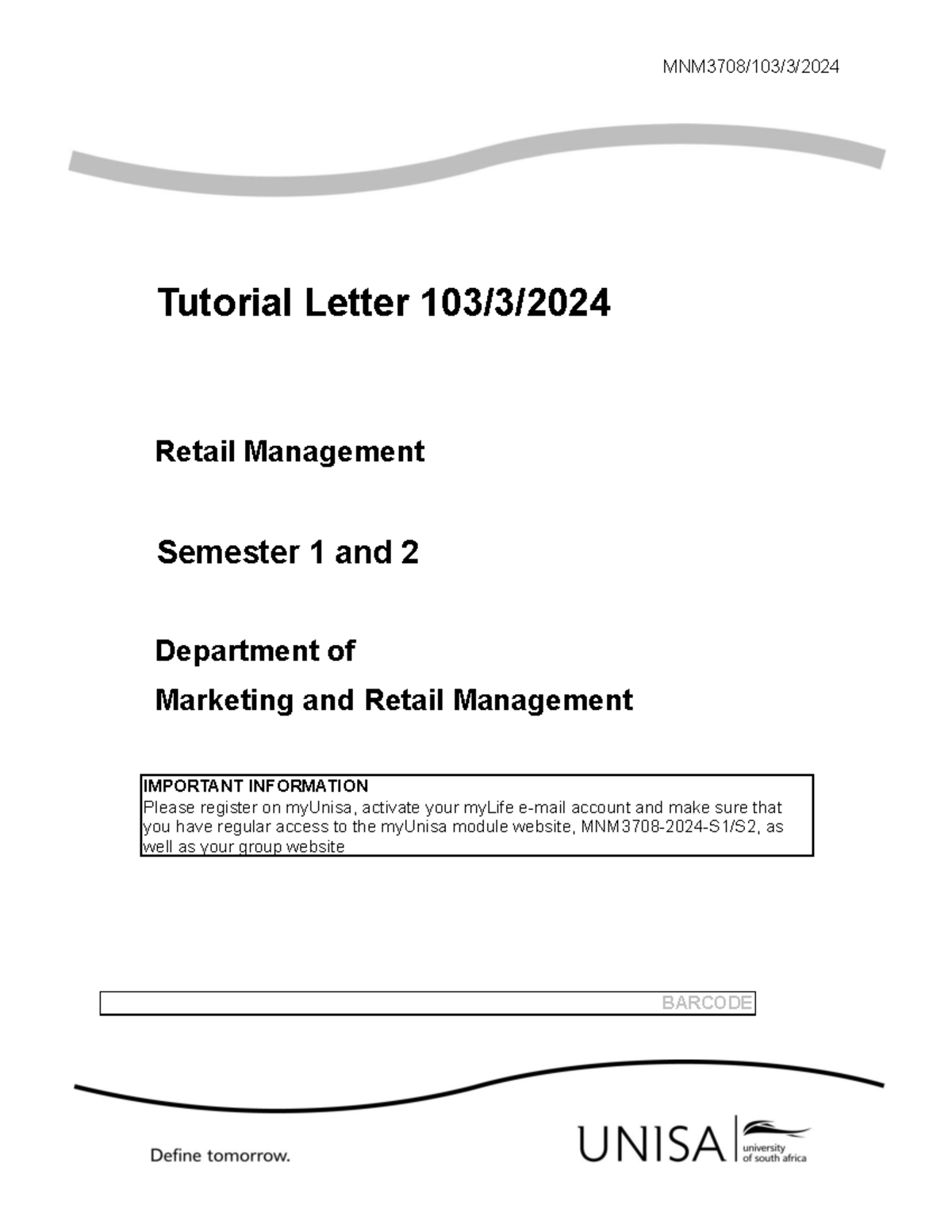 Tutorial Letter 103 3 2024 - MNM3708/103/3/202 4 Tutorial Letter 103/3 ...