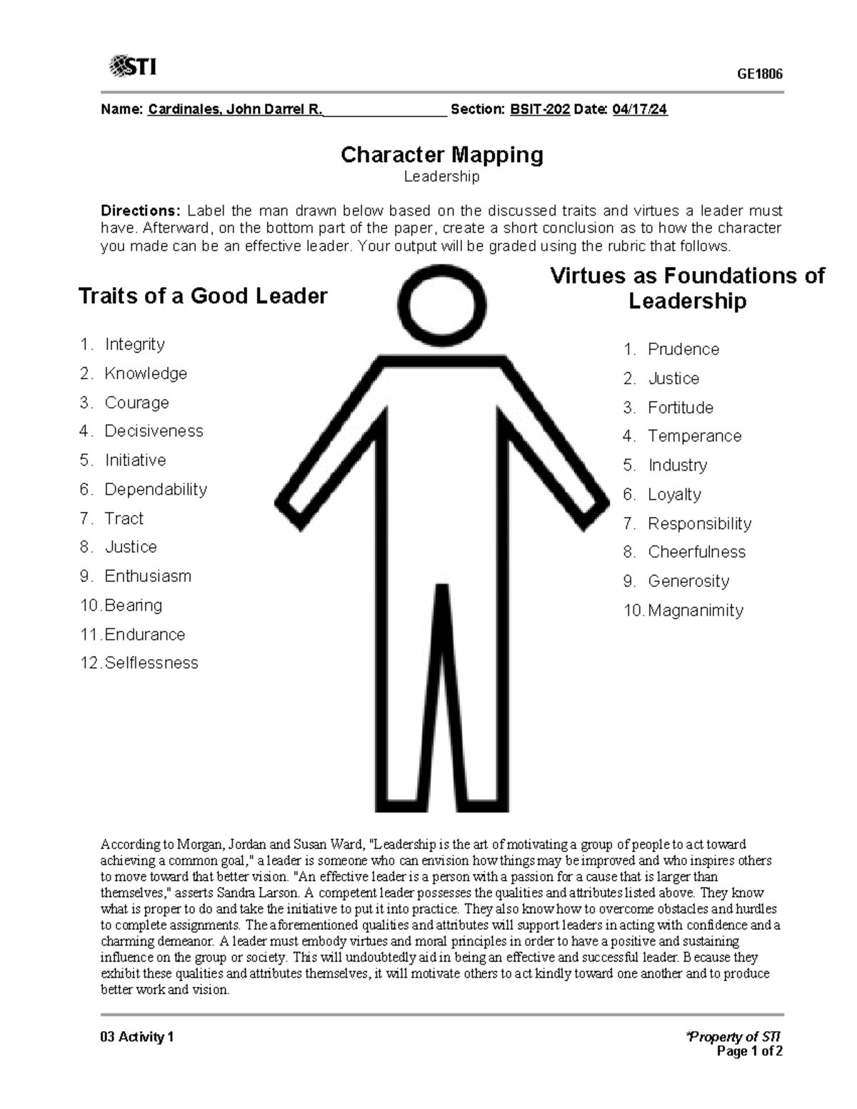 03 Activity 1 - Virtues as Foundations of Leadership 1. Prudence 2 ...