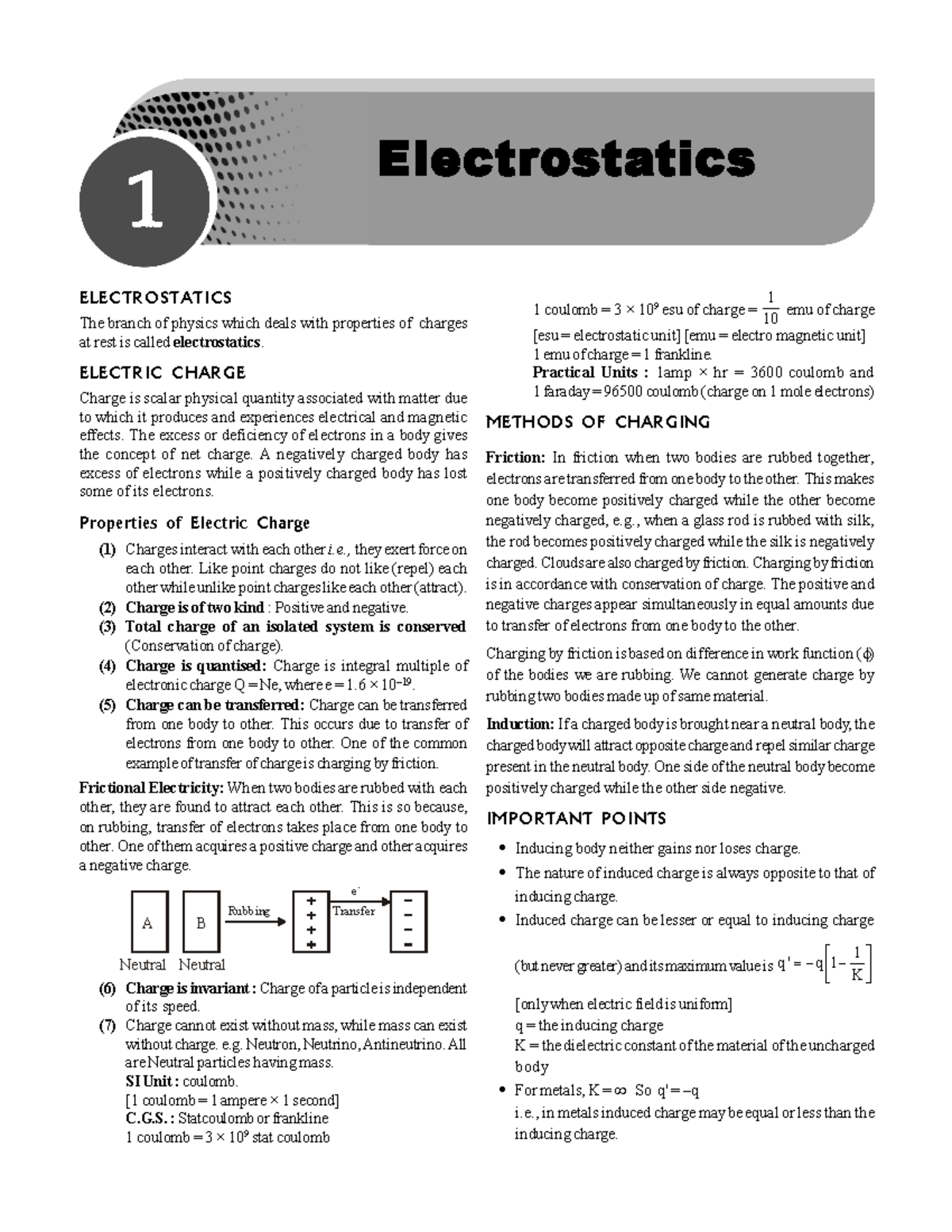 Electrostatics Arise Module By @Lakshya JEE 2023 - ELECTROSTATICS The branch of physics which ...