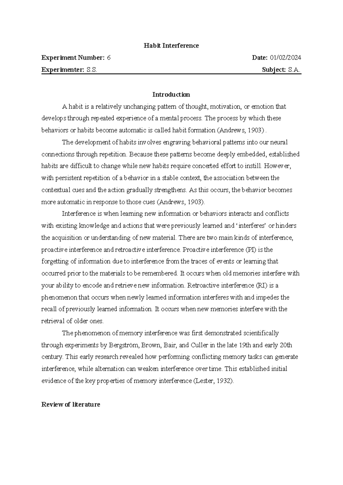 2 Habit Interference - full experiment - Habit Interference Experiment ...