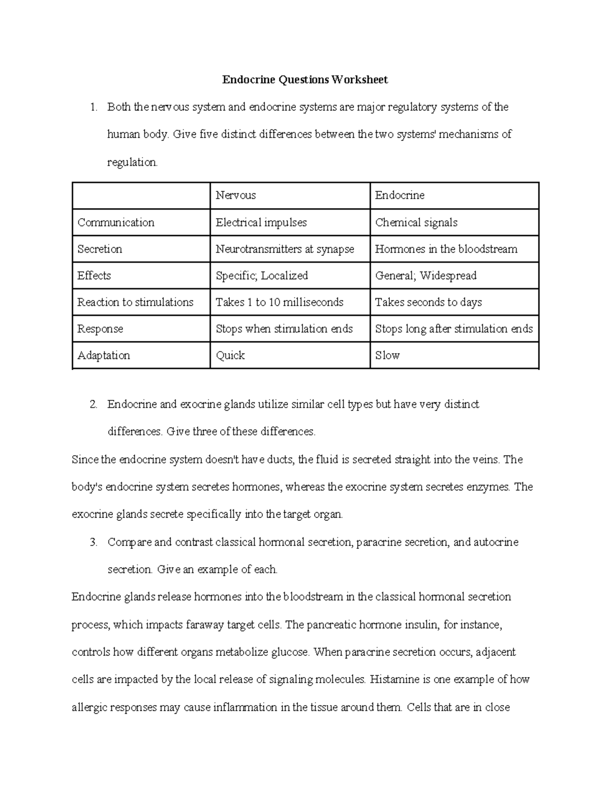 Endocrine Questions Worksheet - BIOS 252 - Endocrine Questions ...