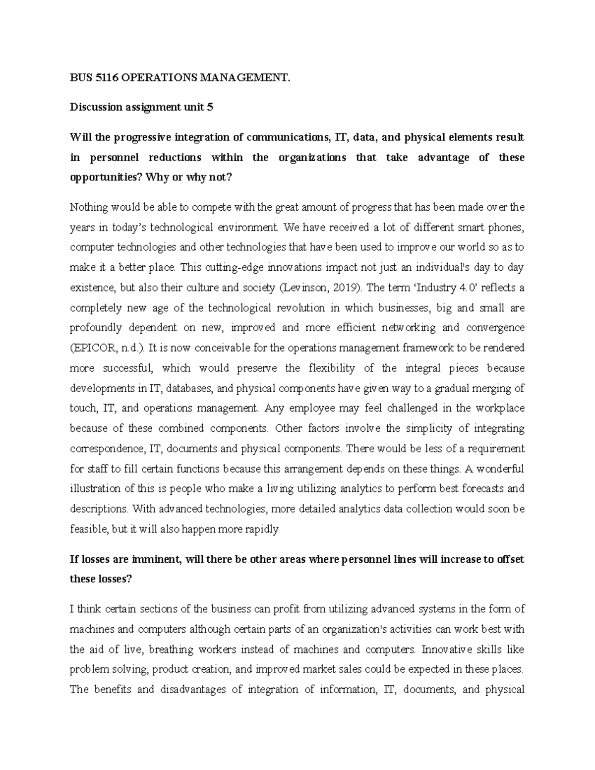 BUS 5116 discussion assignment Unit 5 disc WPS Office - BUS 5116 OPERATIONS MANAGEMENT ...