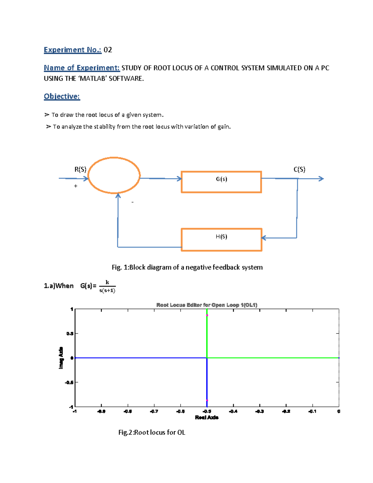 Experiment No 2 - control system - Experiment No.: 02 Name of ...