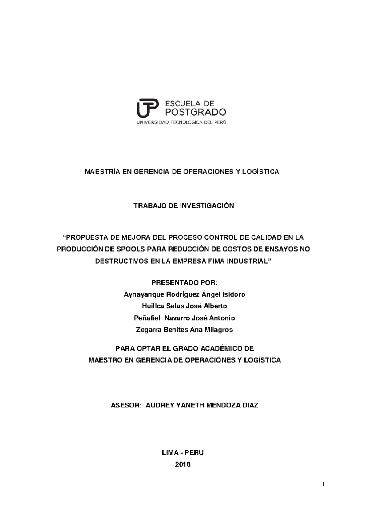 Angel Aynayanque Jose Huillca Jose Peñafiel Ana Zegarra Trabajo de ...