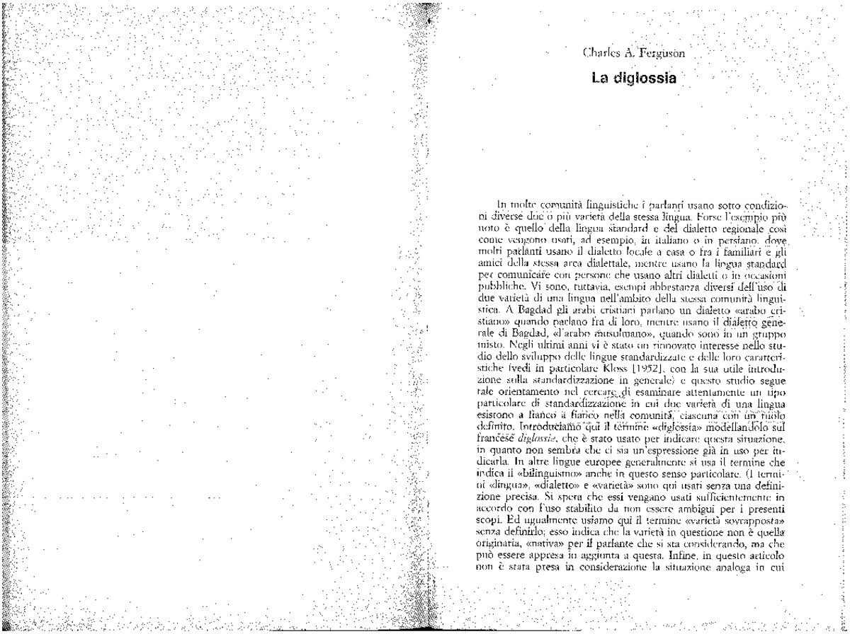 Ferguson - La diglossia - Linguistica Italiana - Studocu