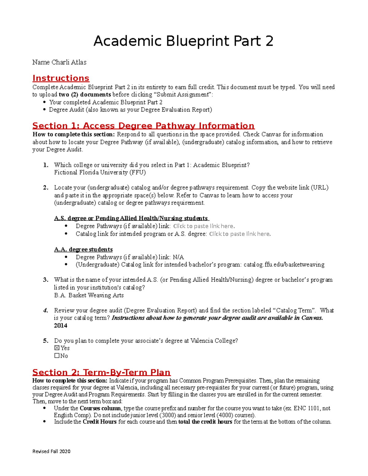 Sample Academic Blueprint Part 2 - Academic Blueprint Part 2 Name ...