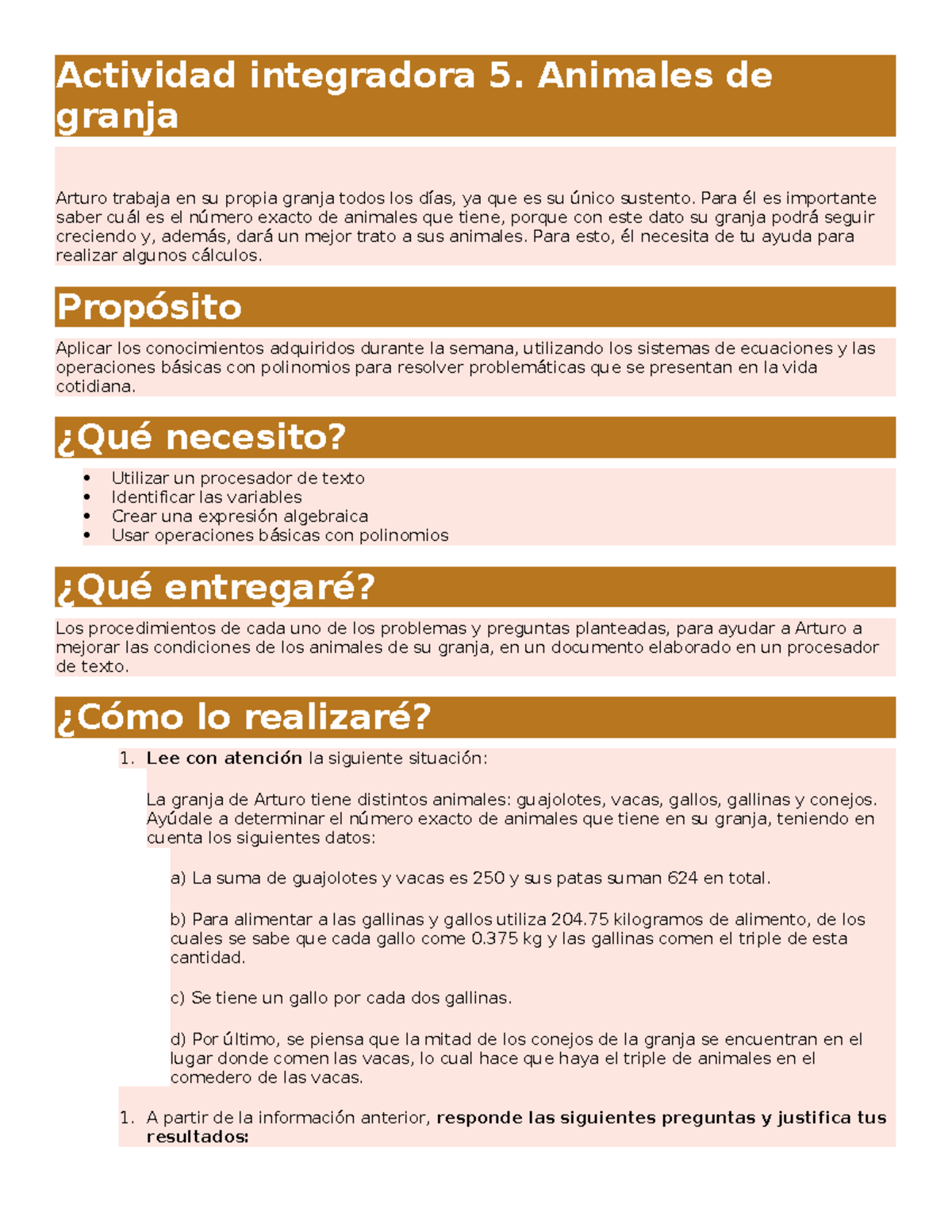 Actividad integradora 5 Modulo 11 - Actividad integradora 5. Animales de granja Arturo trabaja ...