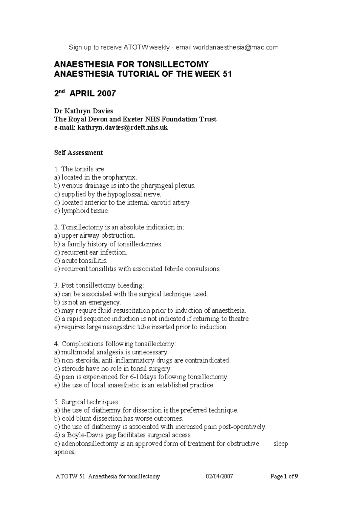 51-Tonsillectomy - jjbjbj - ANAESTHESIA FOR TONSILLECTOMY ANAESTHESIA ...