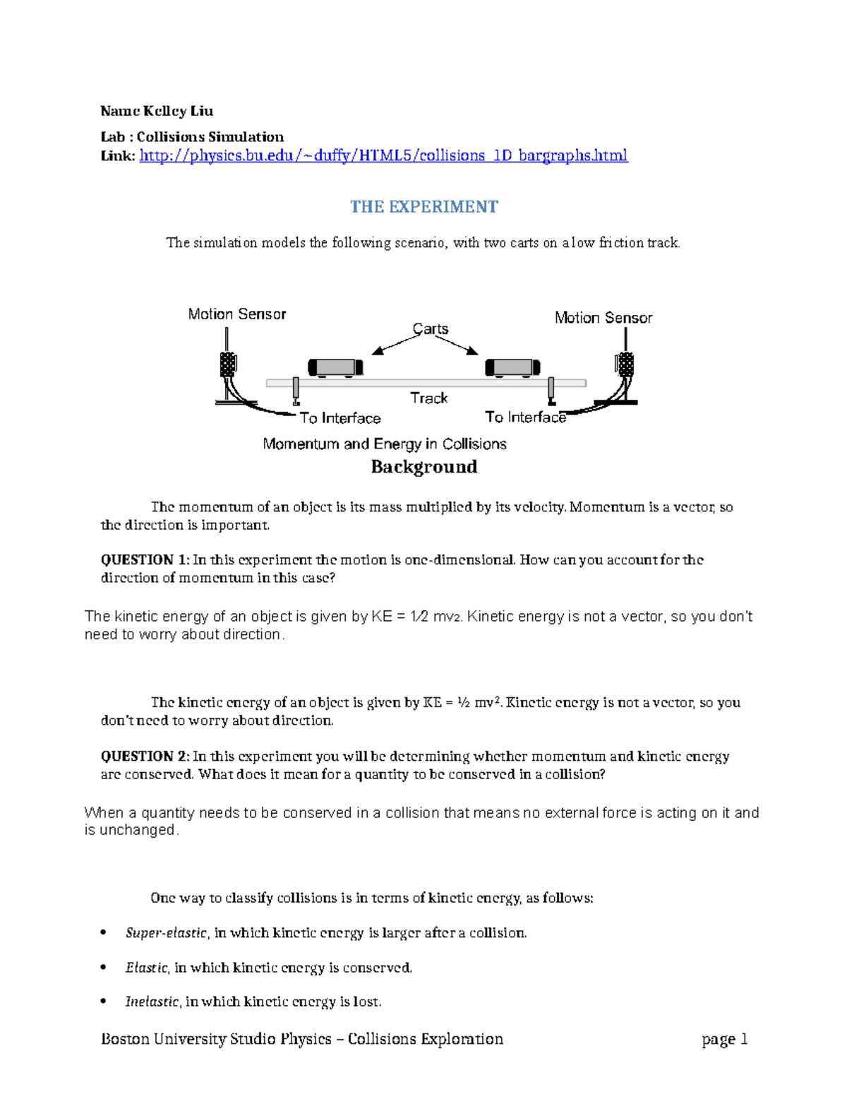 Lab Collisions - Lab report for collision s - PHY 2003 - Baruch College - Studocu