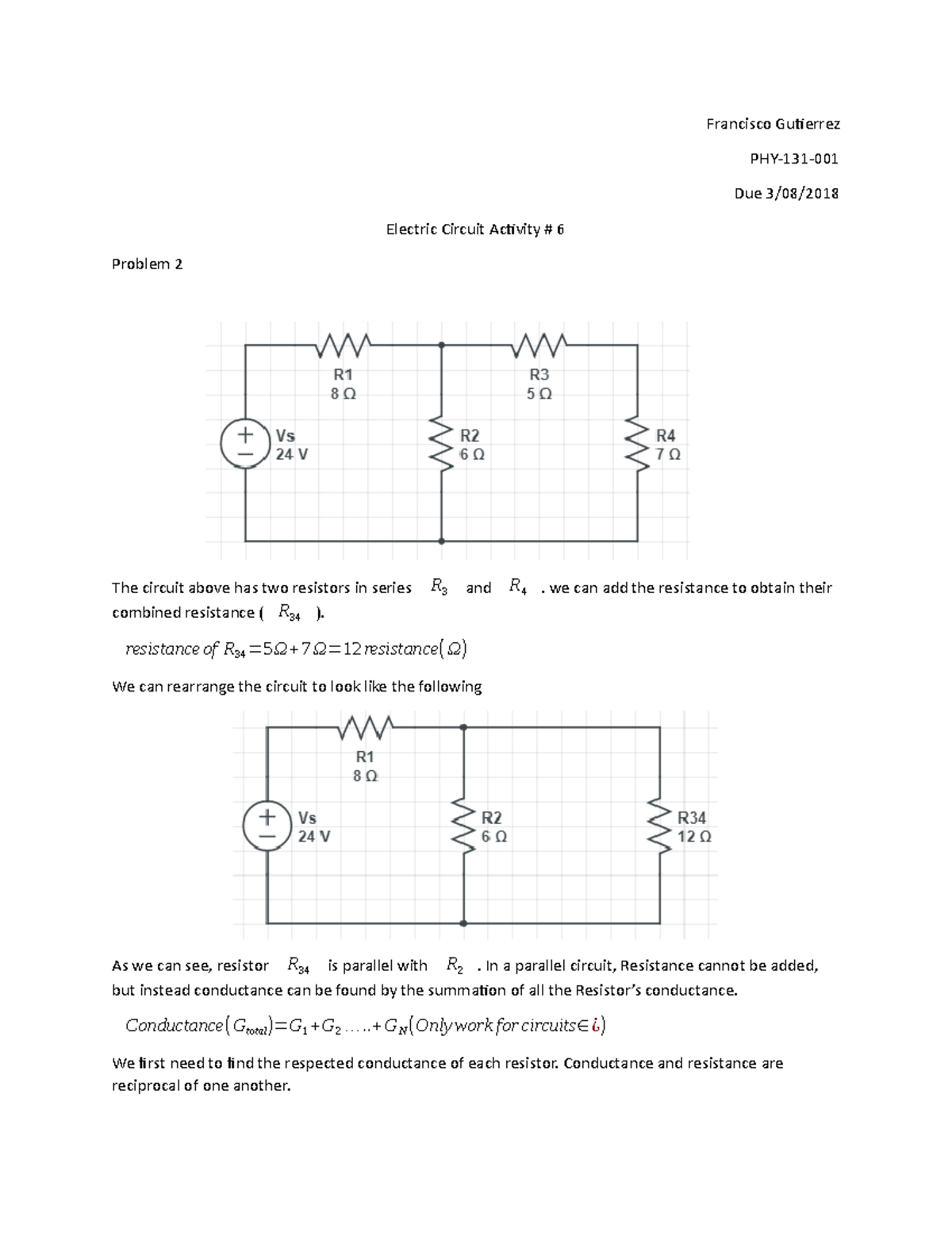 Electric Circuit Activity 6 Problem 2 docx - Francisco Gutierrez PHY ...