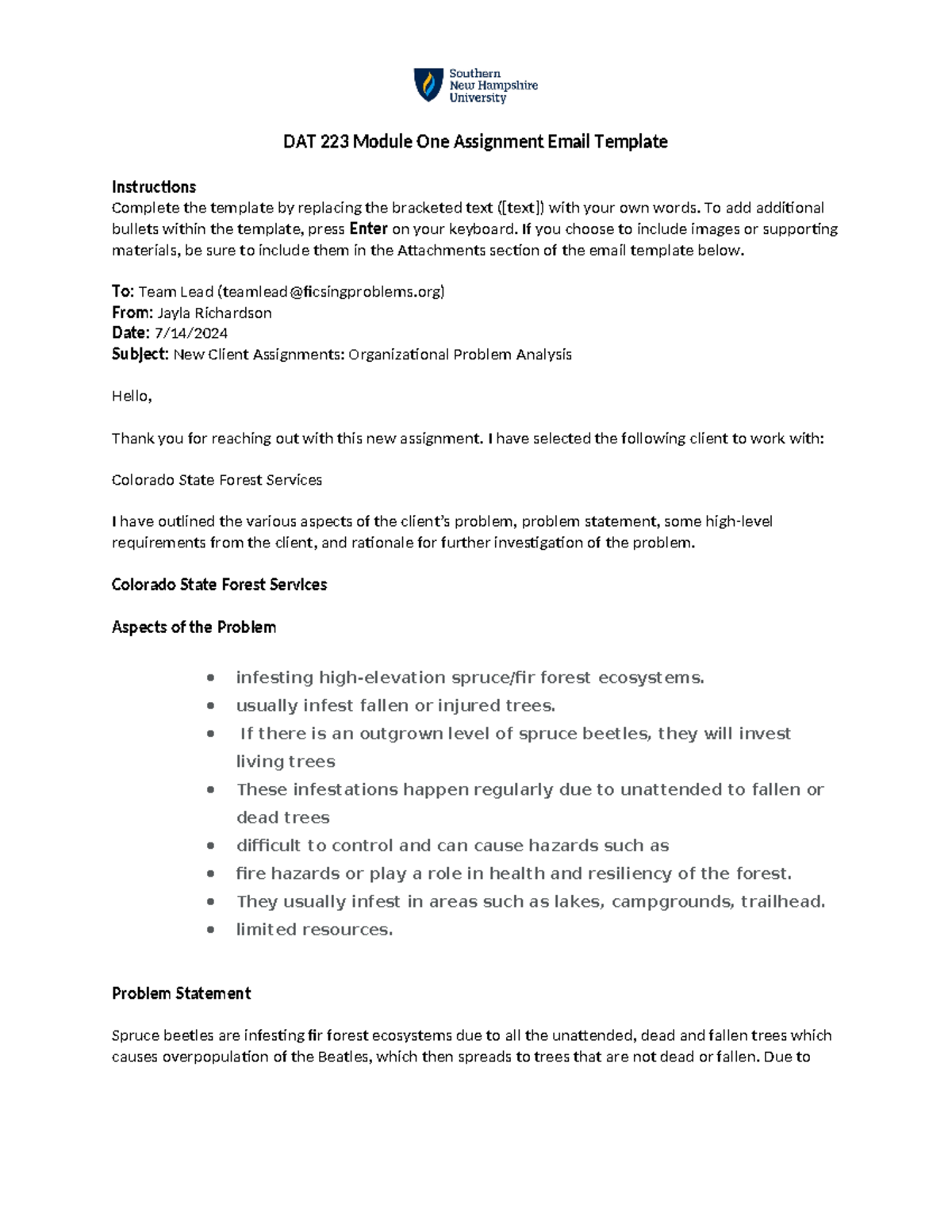 DAT 223 Module One Assignment Email Template - DAT 223 Module One ...