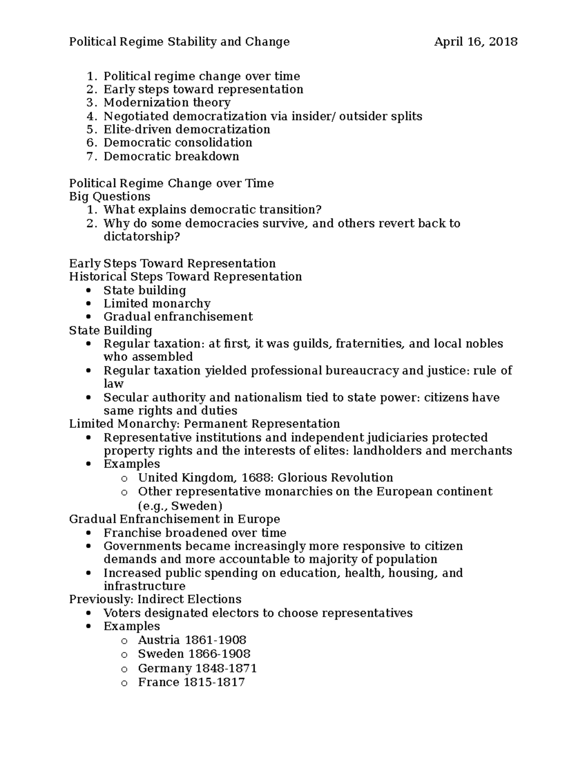 Political Regime Stability and Change- Lecture 6 - Political Regime ...