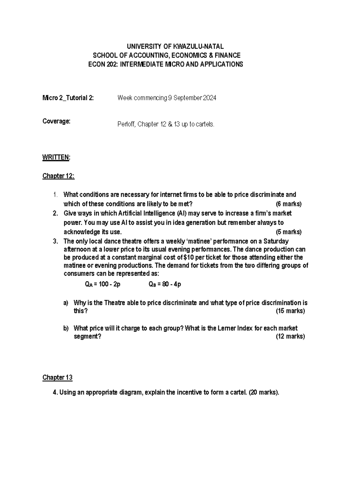 Tutorial 6 - UNIVERSITY OF KWAZULU-NATAL SCHOOL OF ACCOUNTING ...