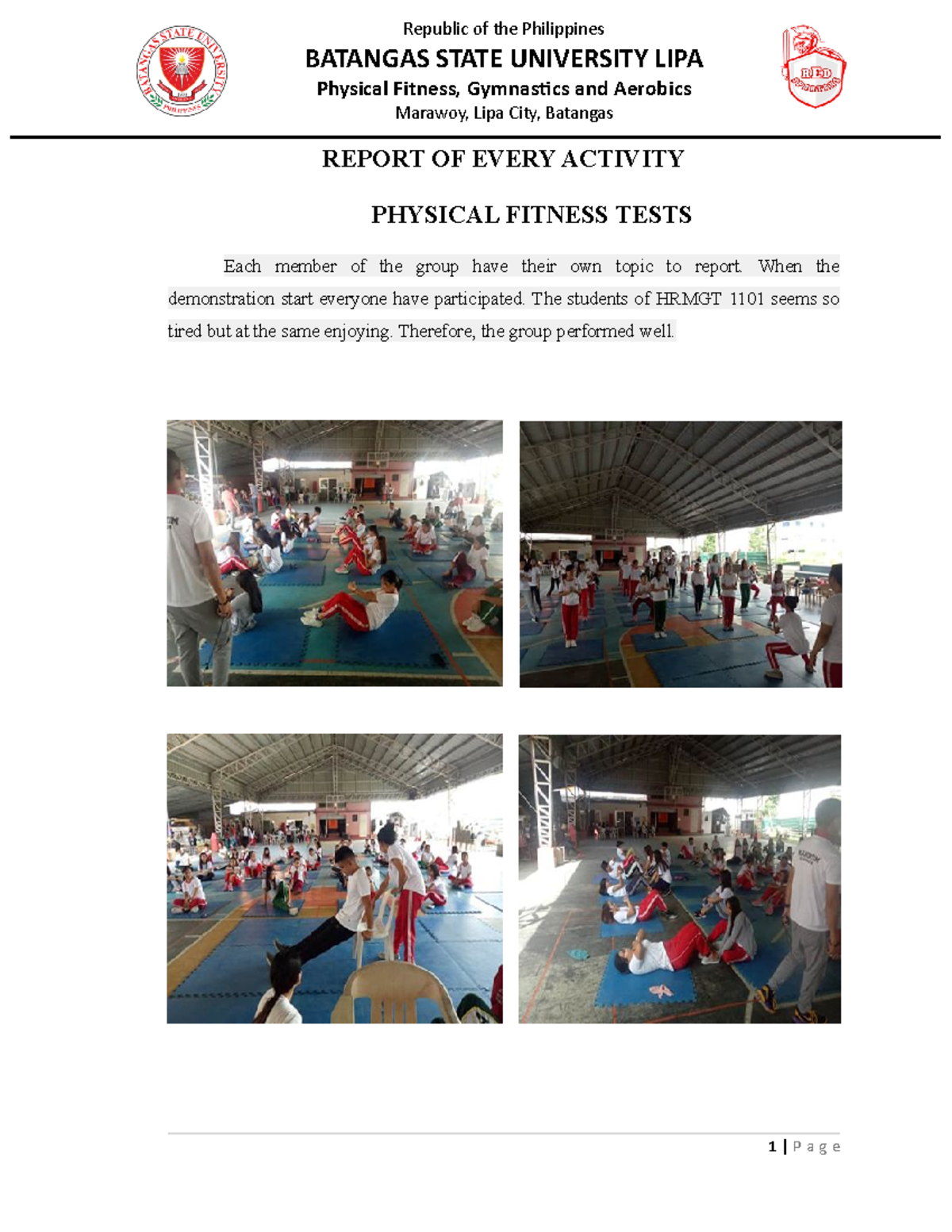 Narrative-report-sample - BATANGAS STATE UNIVERSITY LIPA Physical ...
