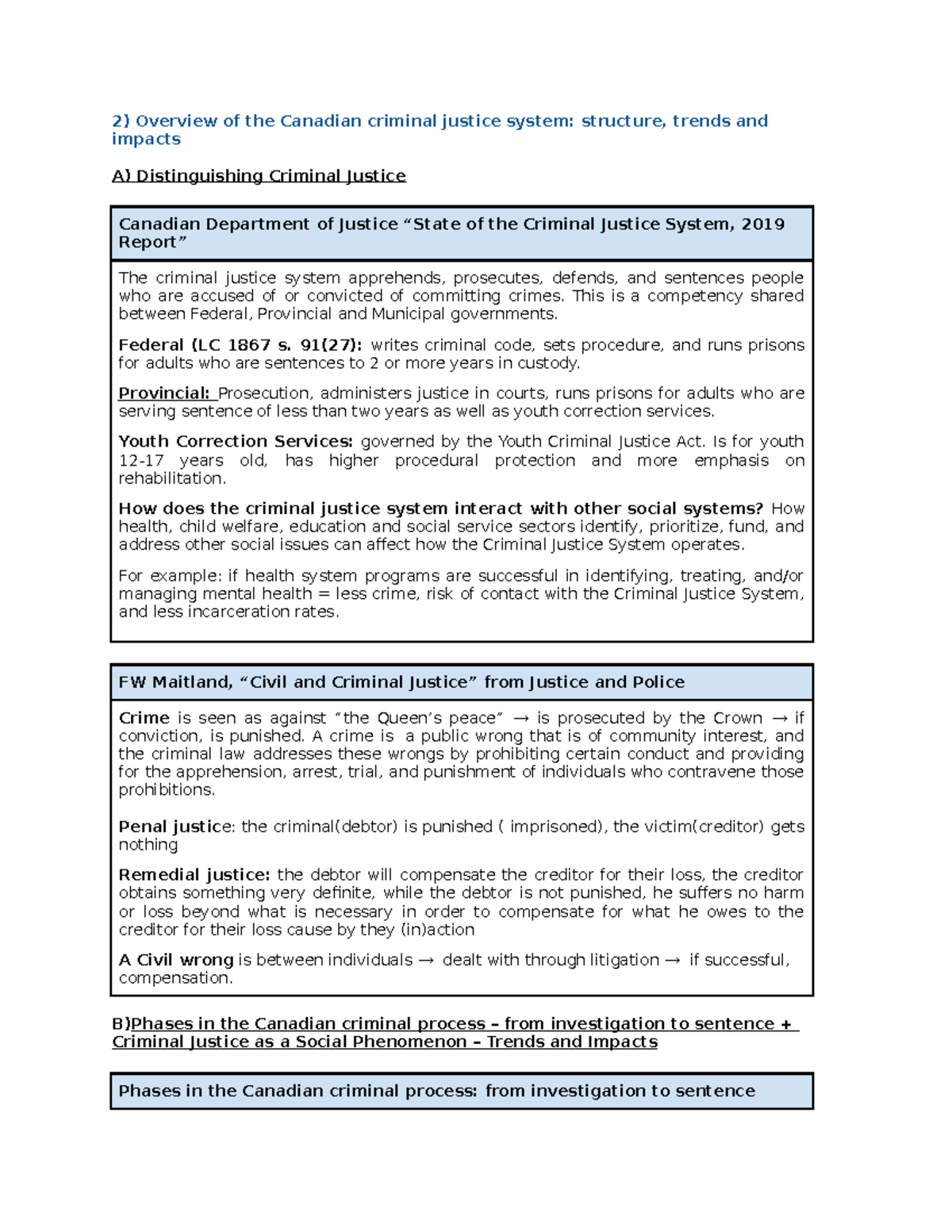 Criminal law notes 2 - Overview of the Canadian criminal justice system ...